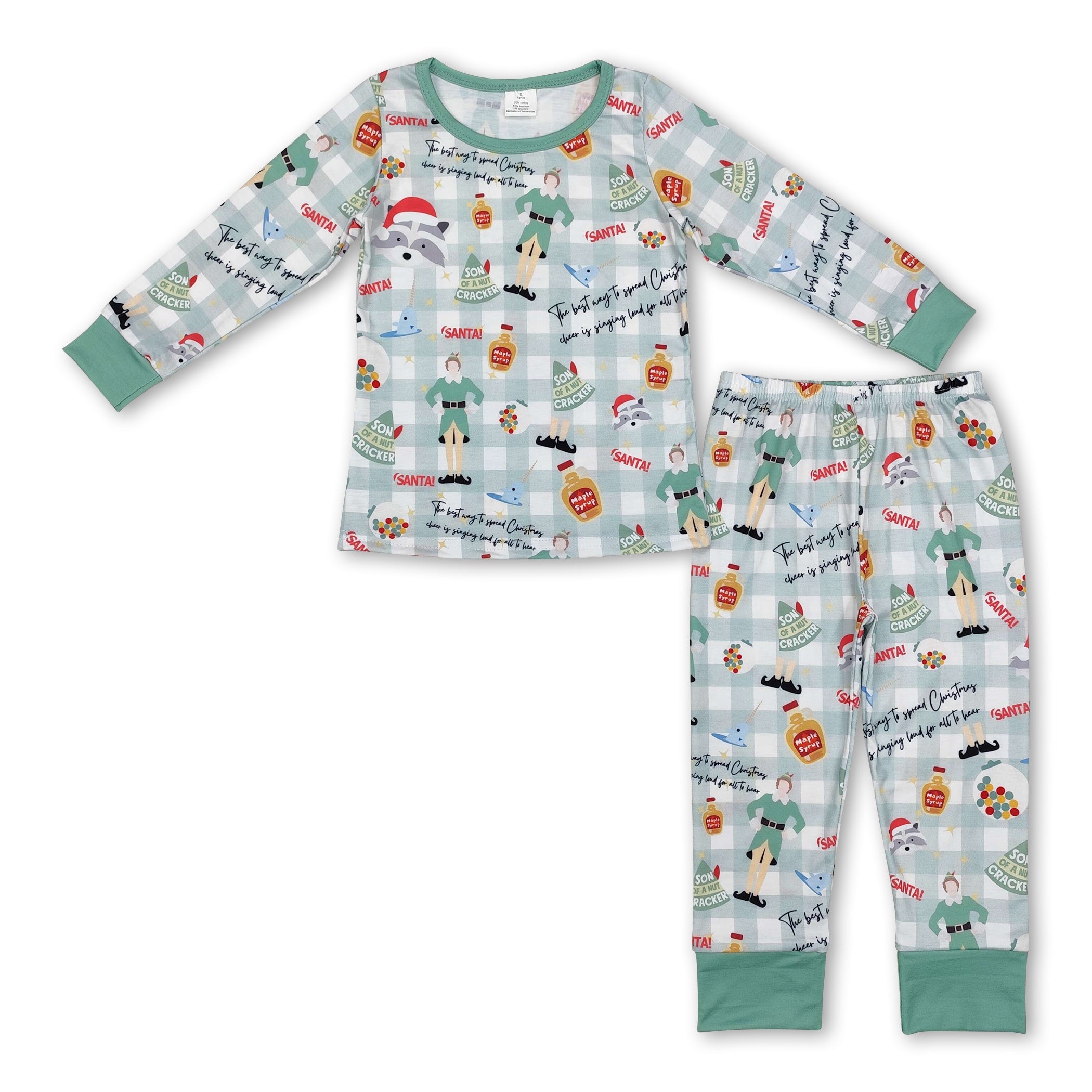 Green hat plaid long sleeves kids boys Christmas pajamas – Yawoo Garments