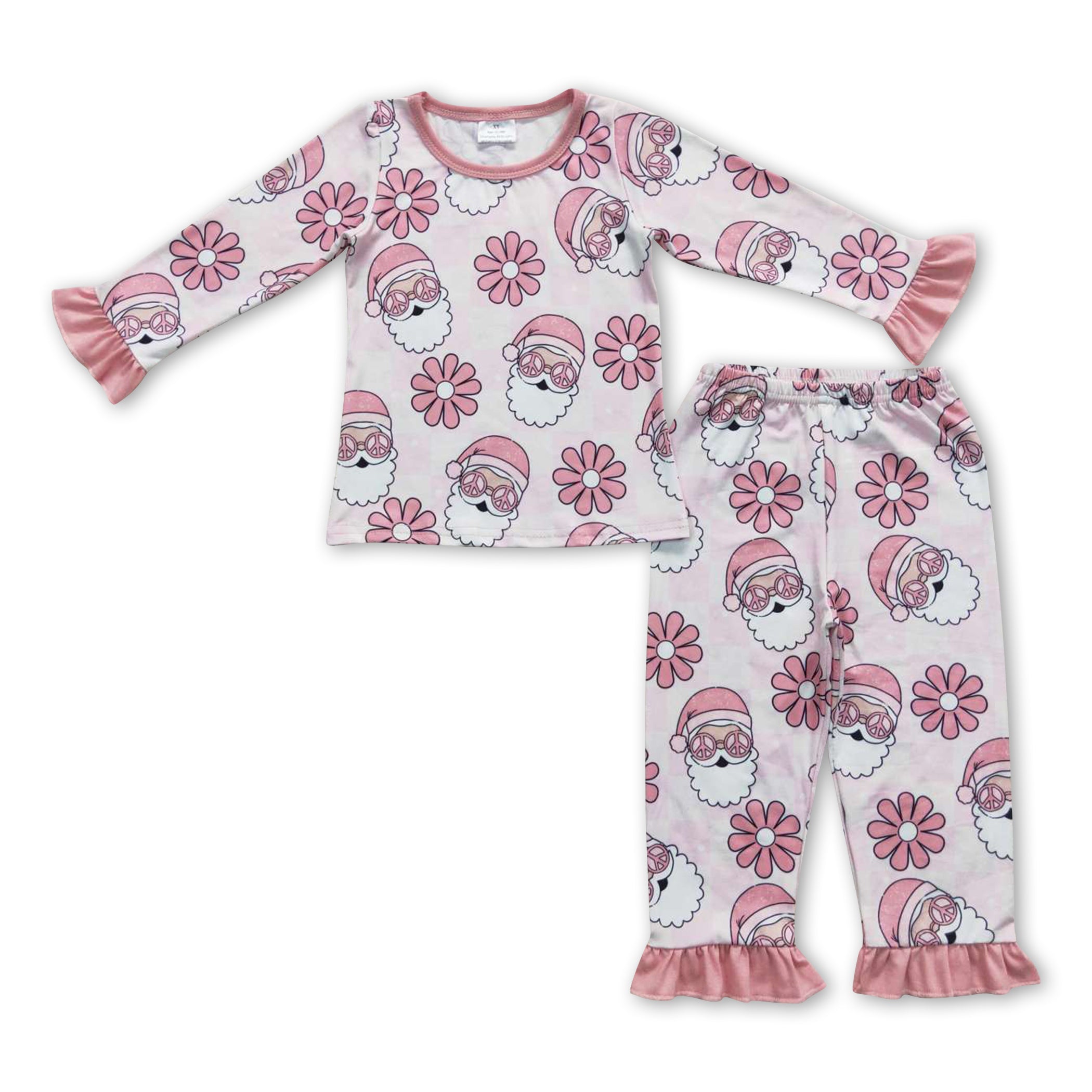 Pink floral groovy santa kids girls Christmas pajamas – Yawoo Garments