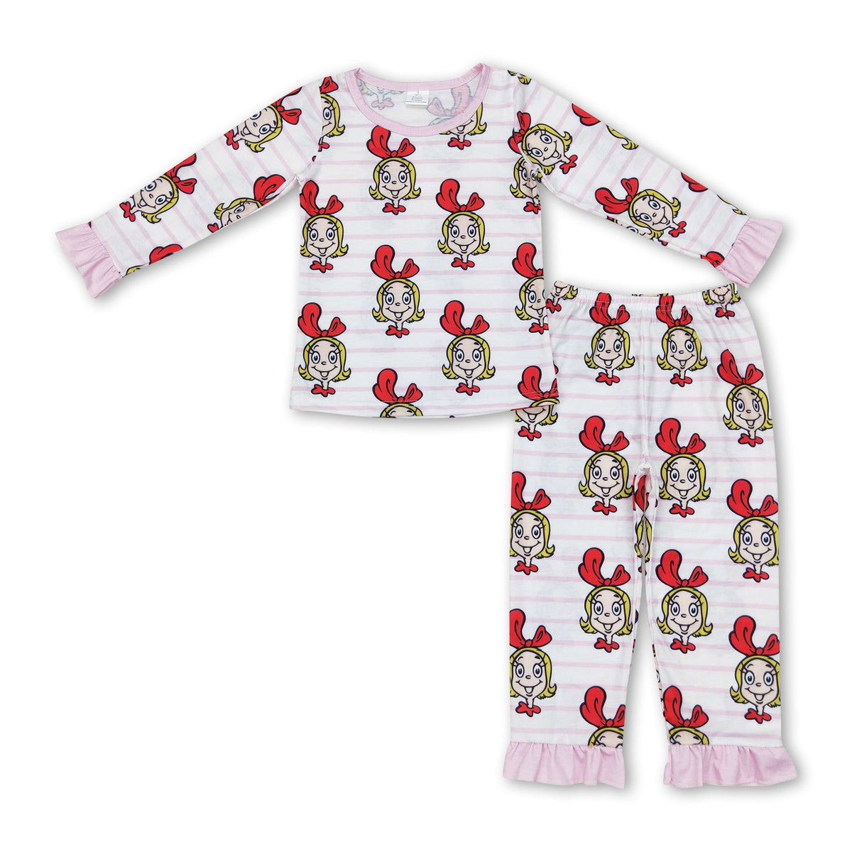 Long sleeves pink stripe kids girls Christmas pajamas – Yawoo Garments