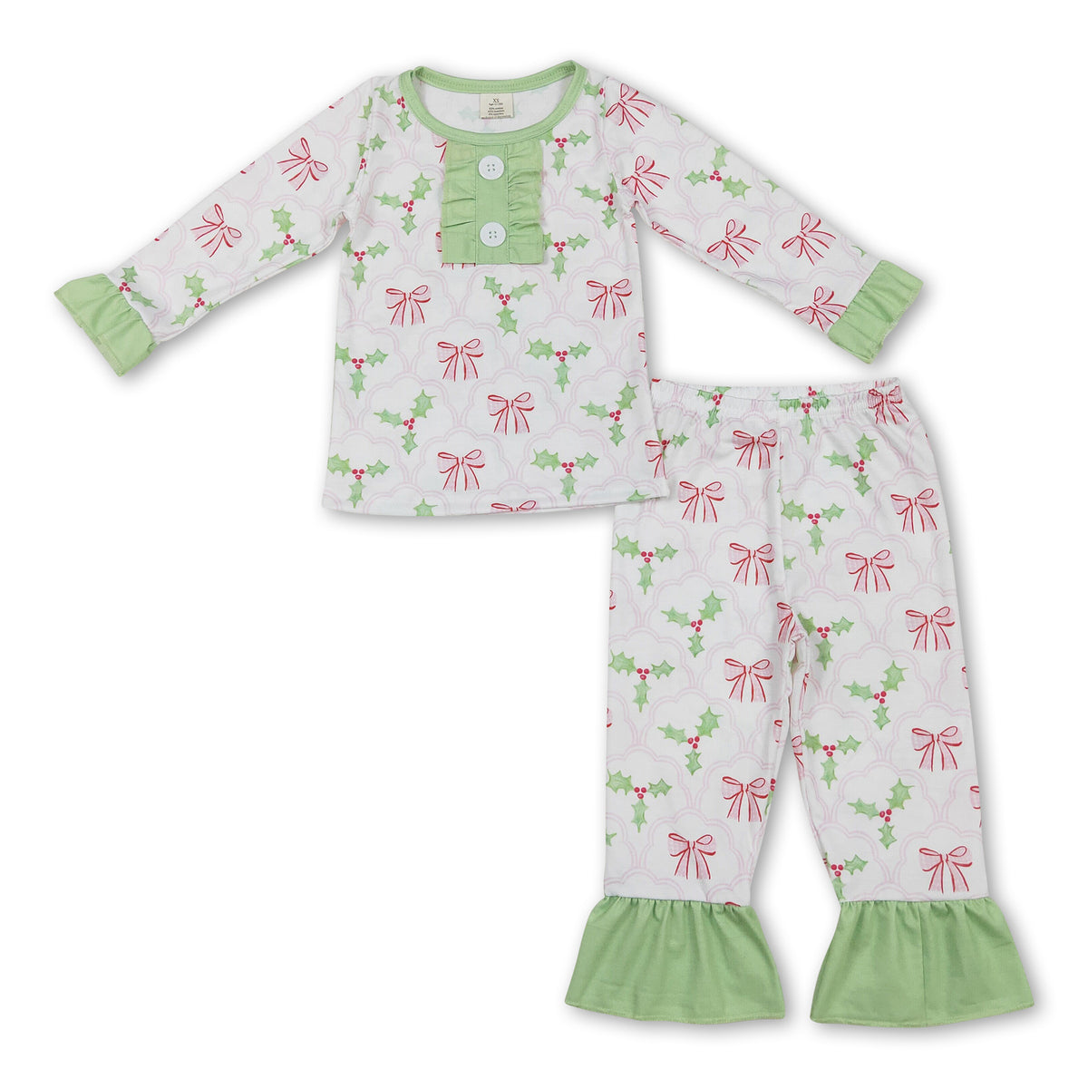 Green long sleeves pink bow kids girls Christmas pajamas – Yawoo Garments