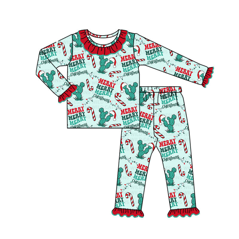 Merry Christmas candy cane cactus western girls pajamas – Yawoo Garments