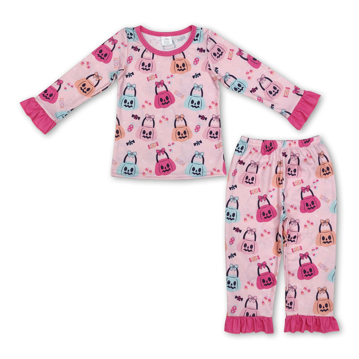 Pink pumpkin basket candy kids girls Halloween pajamas – Yawoo Garments
