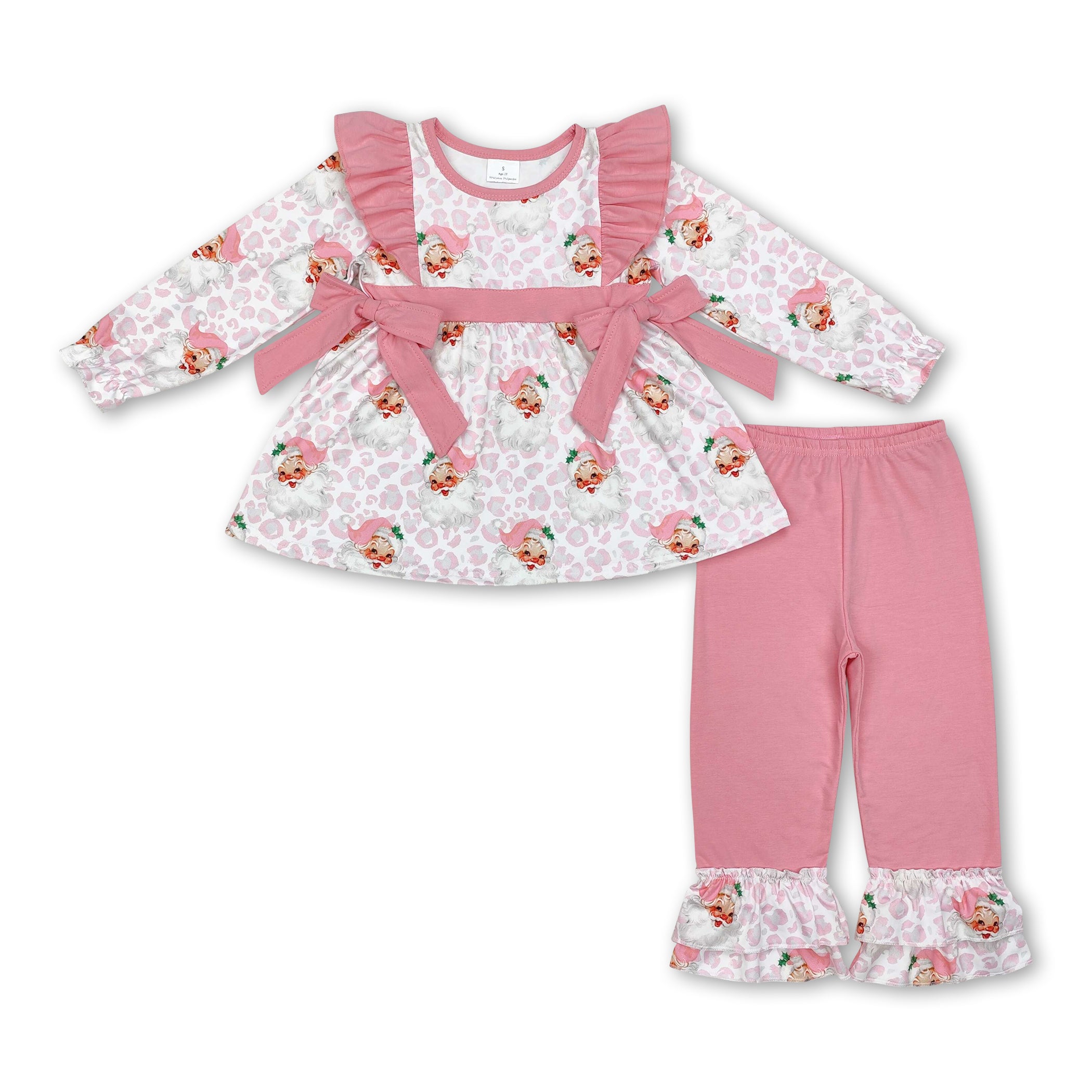 Pink leopard santa tunic ruffle pants girls Christmas clothes – Yawoo Garments