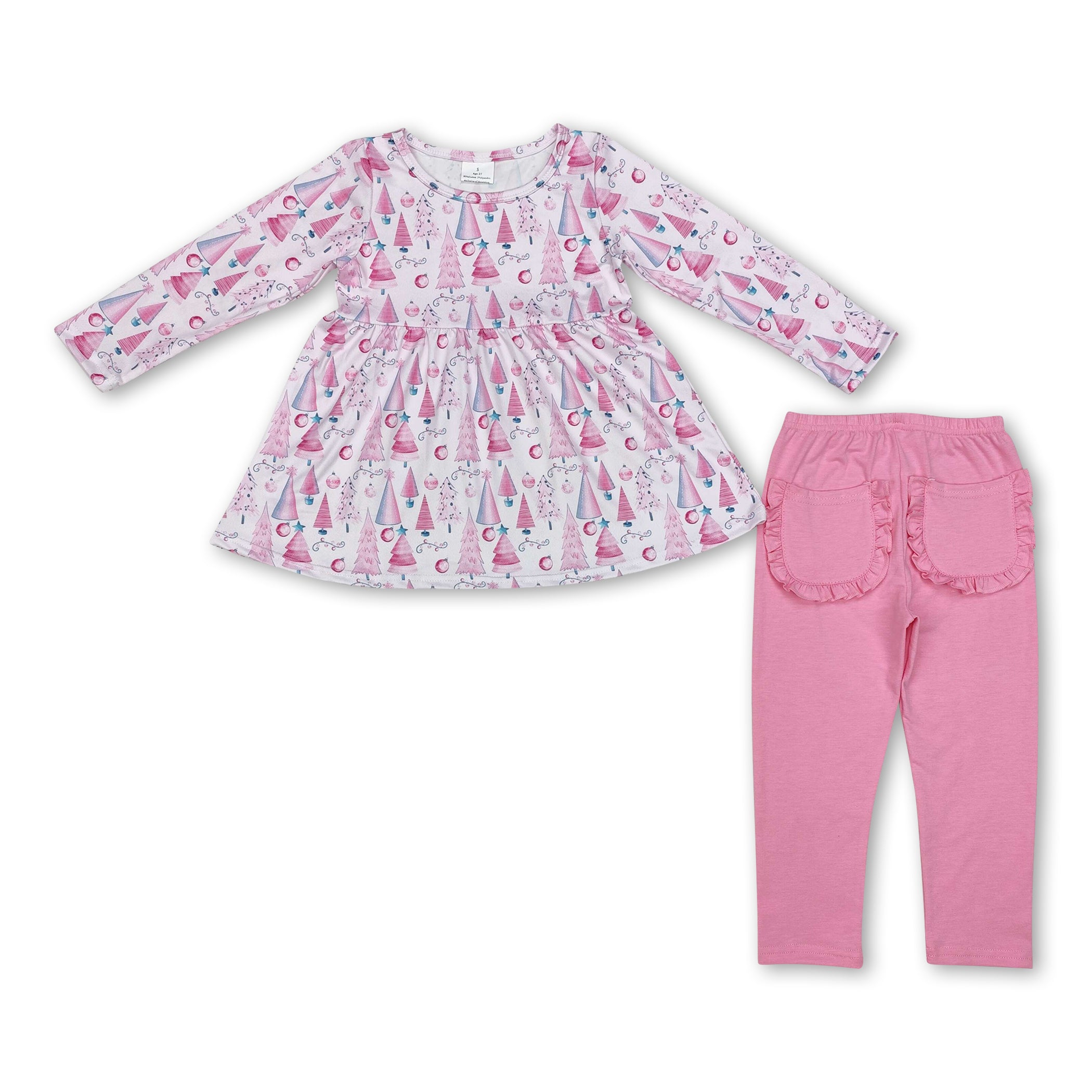 Pink Christmas tree tunic pockets leggings girls clothes – Yawoo Garments