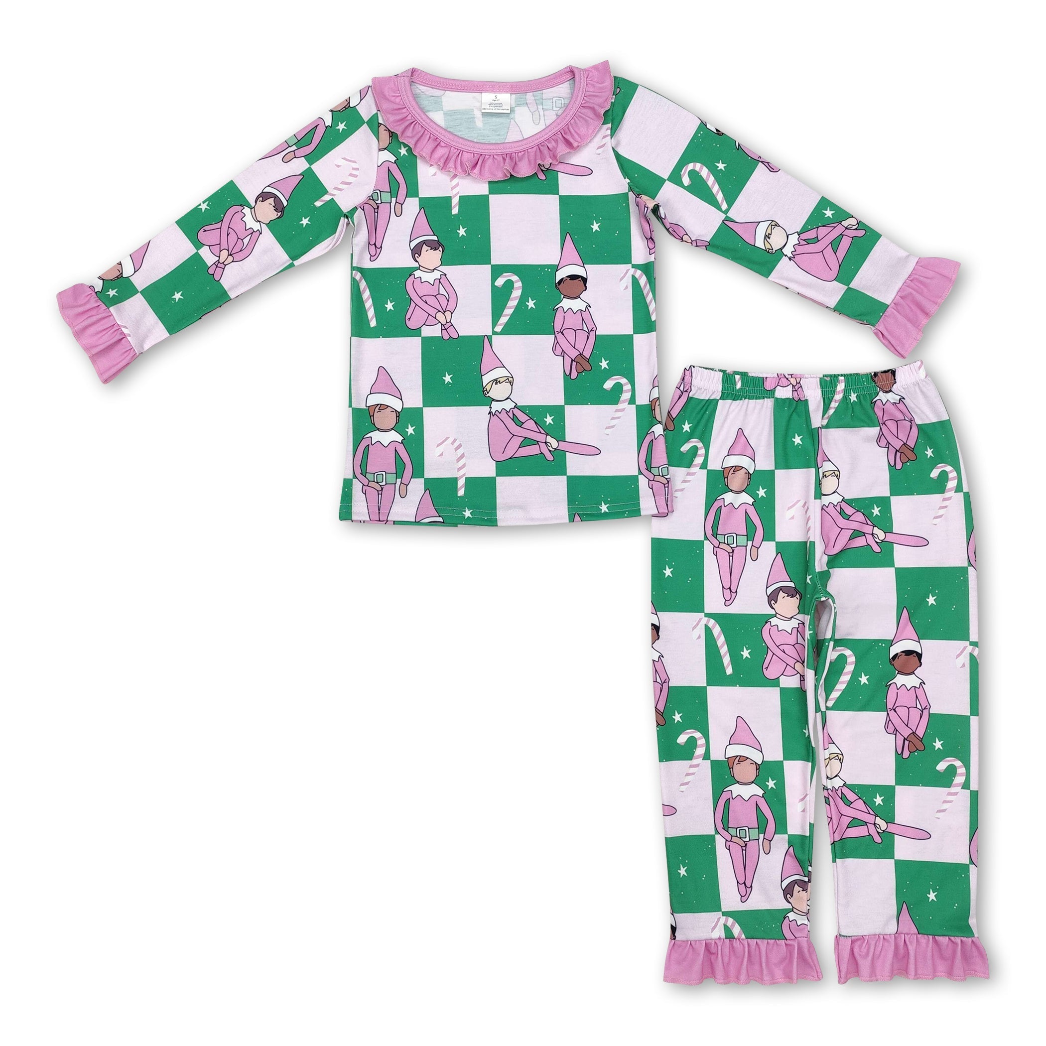 Pink Christmas hat plaid candy cane kids girls pajamas – Yawoo Garments