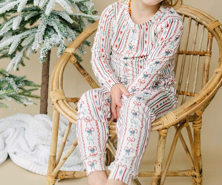 Long sleeves candy cane bow baby kids Christmas pajamas – Yawoo Garments