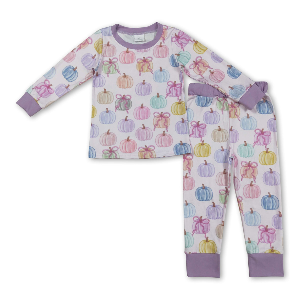 Long sleeves colorful pumpkin bow kids girls fall pajamas – Yawoo Garments