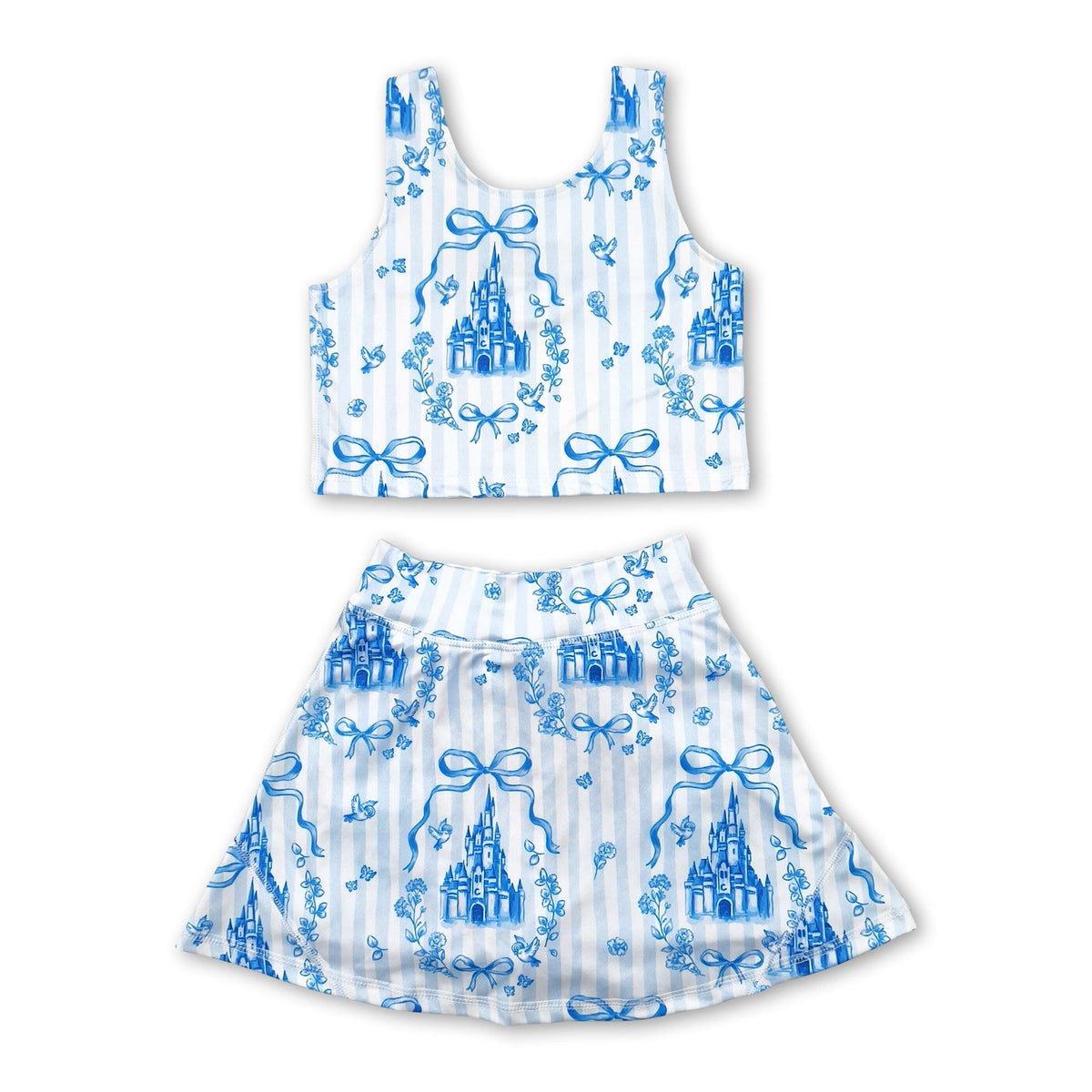 Sleeveless light blue bow castle top skirt girls active wear set – Yawoo Garments
