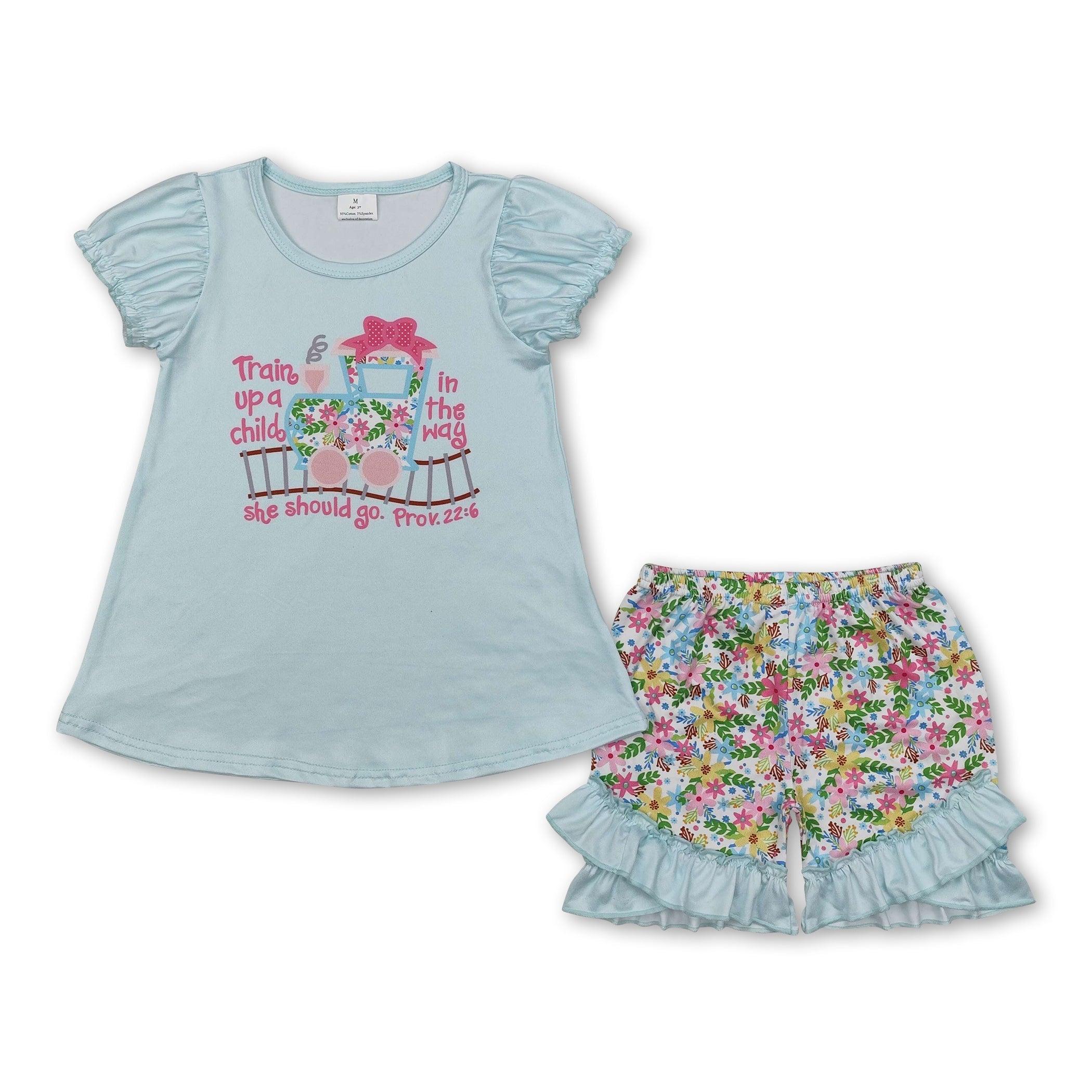 Short sleeves floral train top ruffle shorts girls clothes – Yawoo Garments