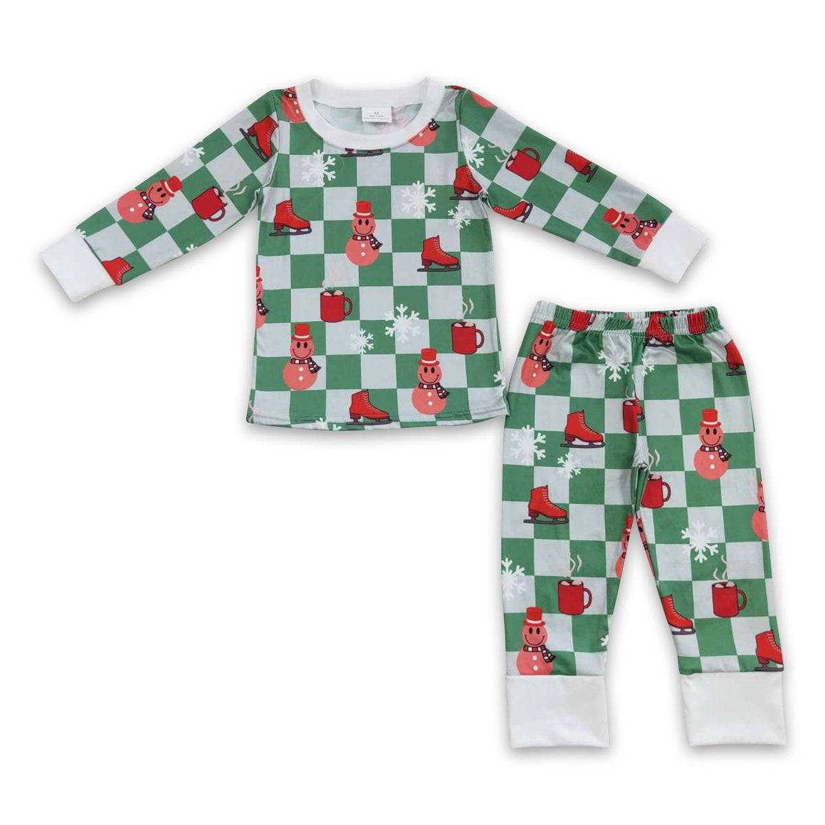 Green plaid snowflake smile snowman kids boy Christmas pajamas – Yawoo Garments