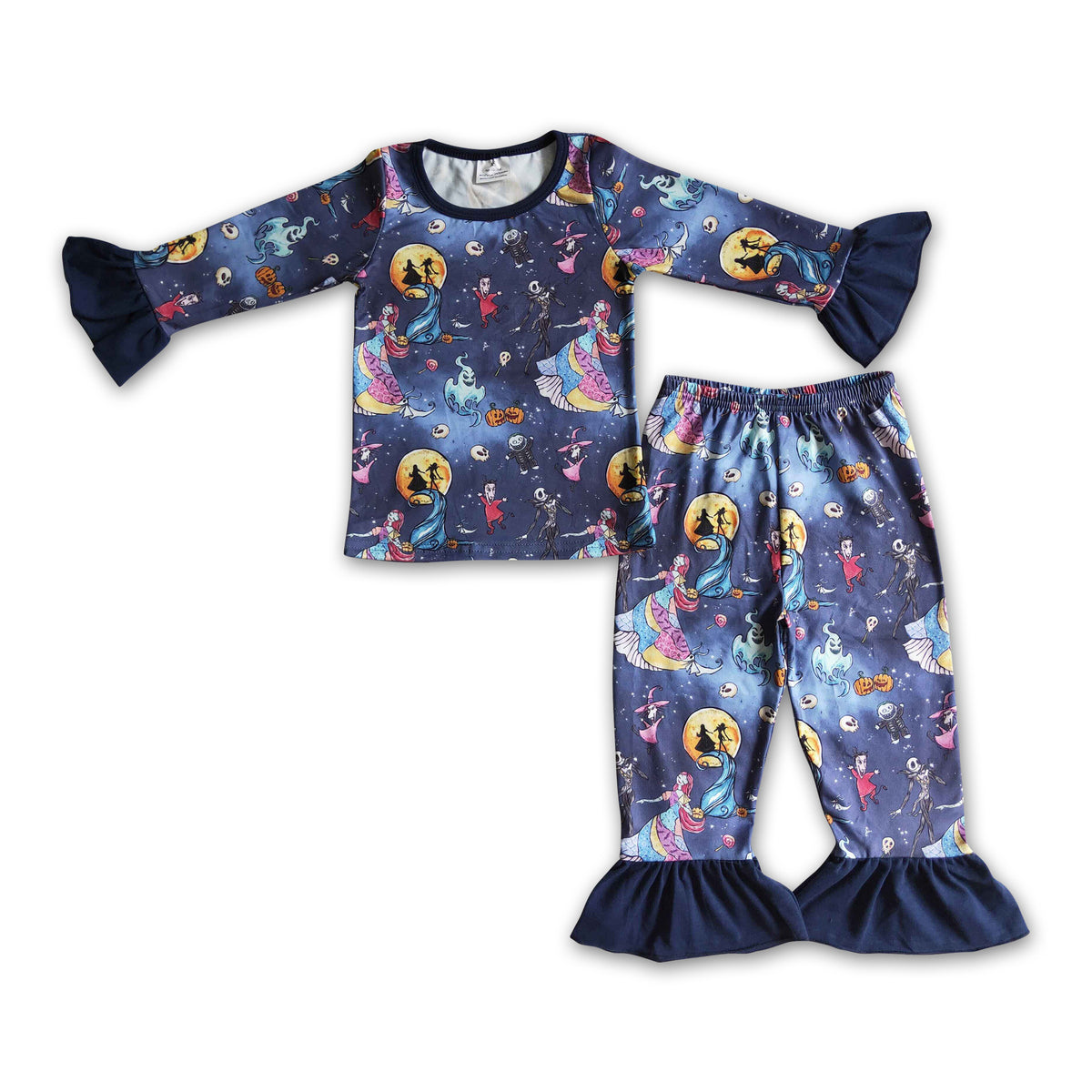 Moon skull patchwork pumpkin girls Halloween pajamas – Yawoo Garments