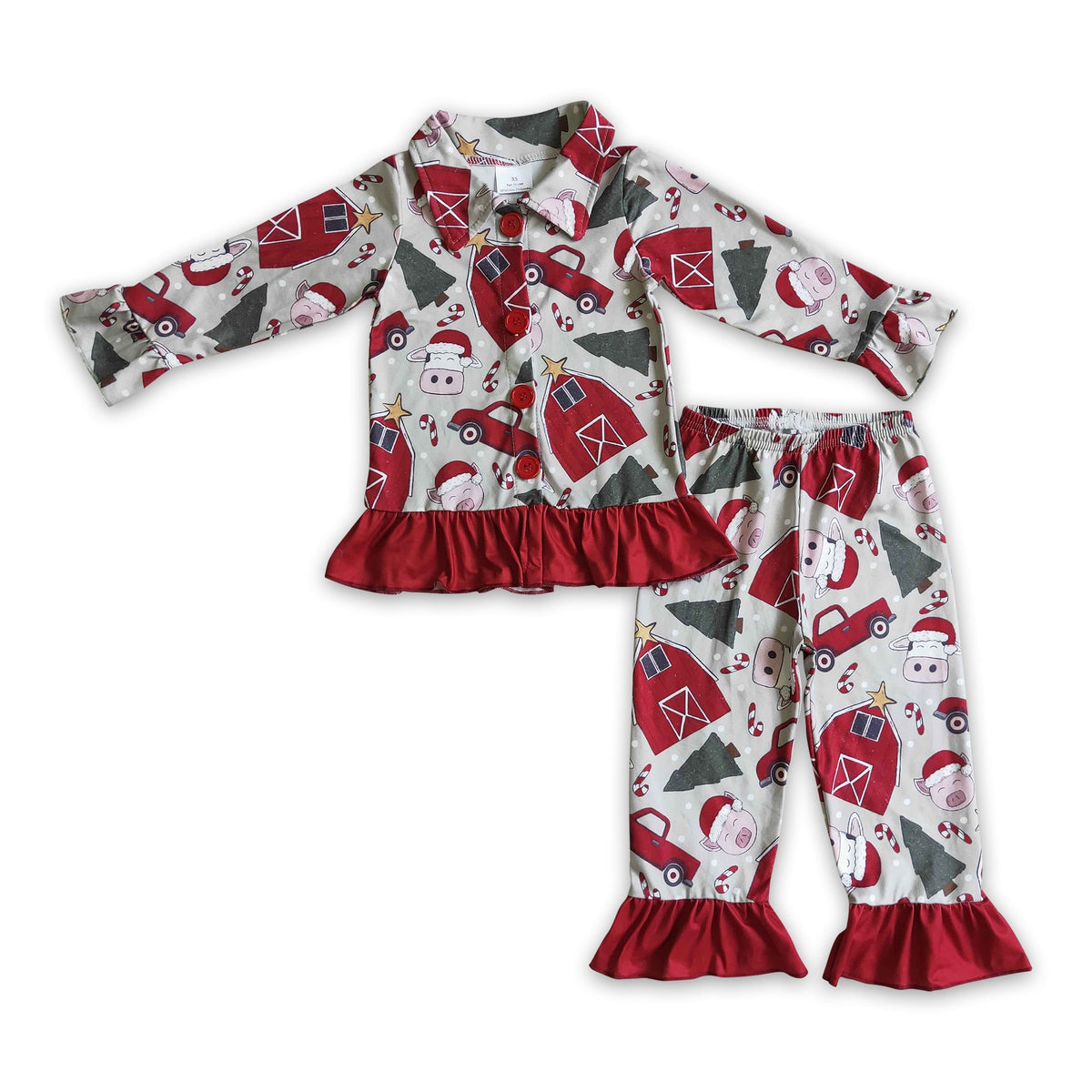 Cow pig farm print kids girls Christmas pajamas – Yawoo Garments