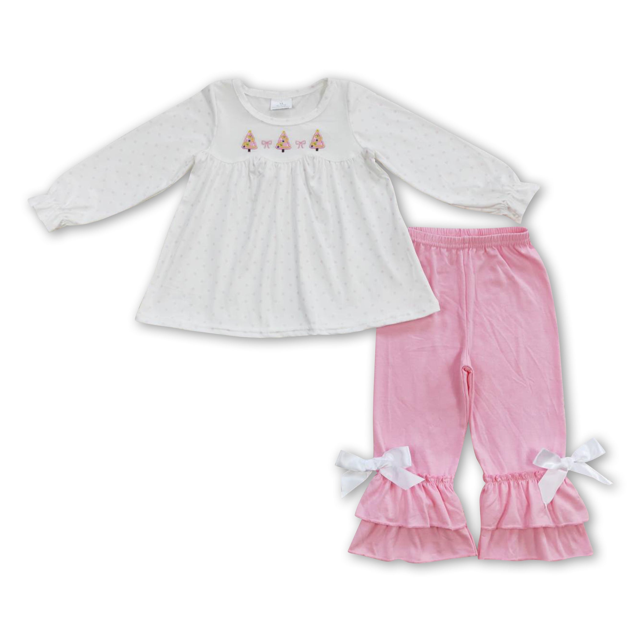Pink Christmas tree top ruffle pants baby girls clothing – Yawoo Garments