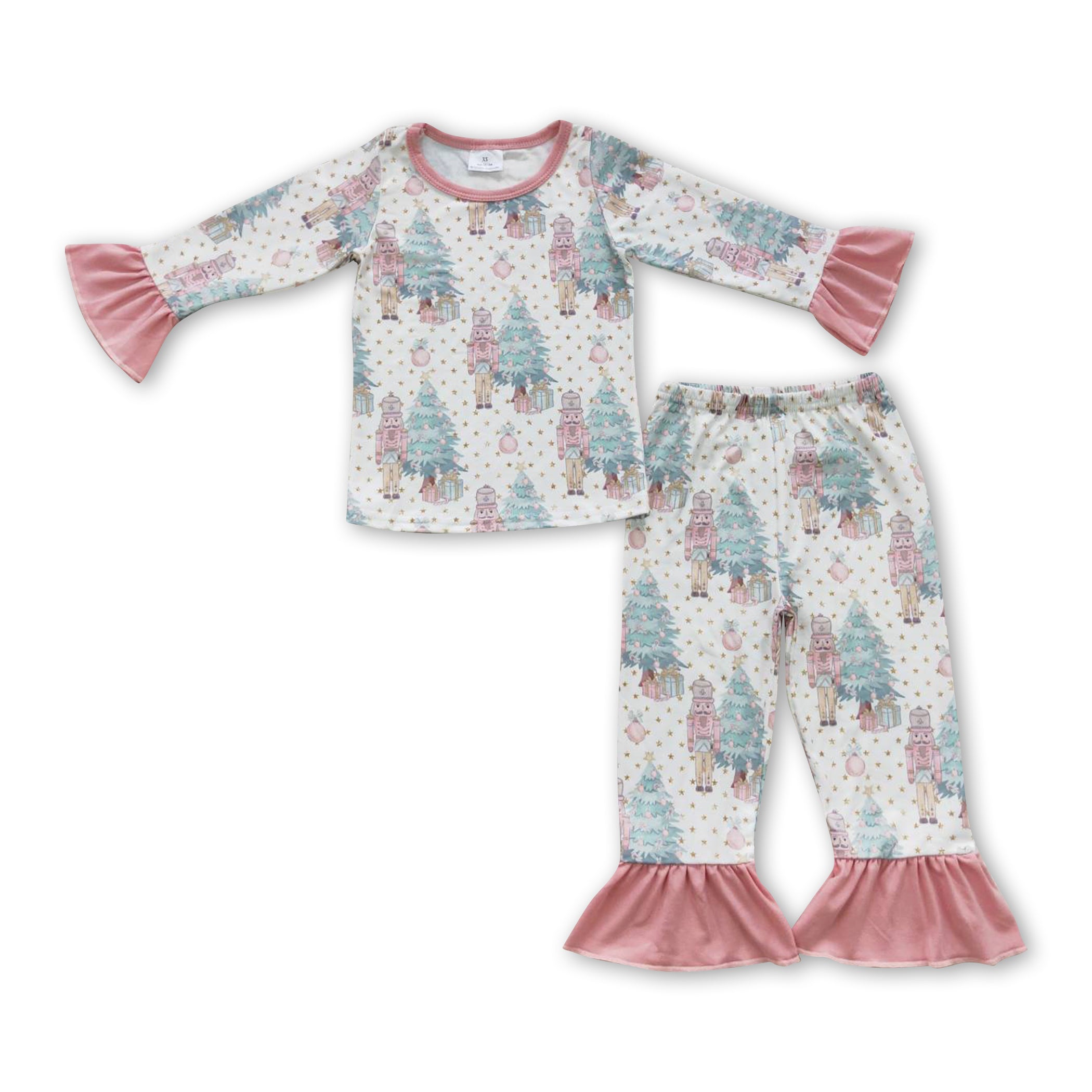Pink polka dots Christmas tree ballet girls pajamas – Yawoo Garments
