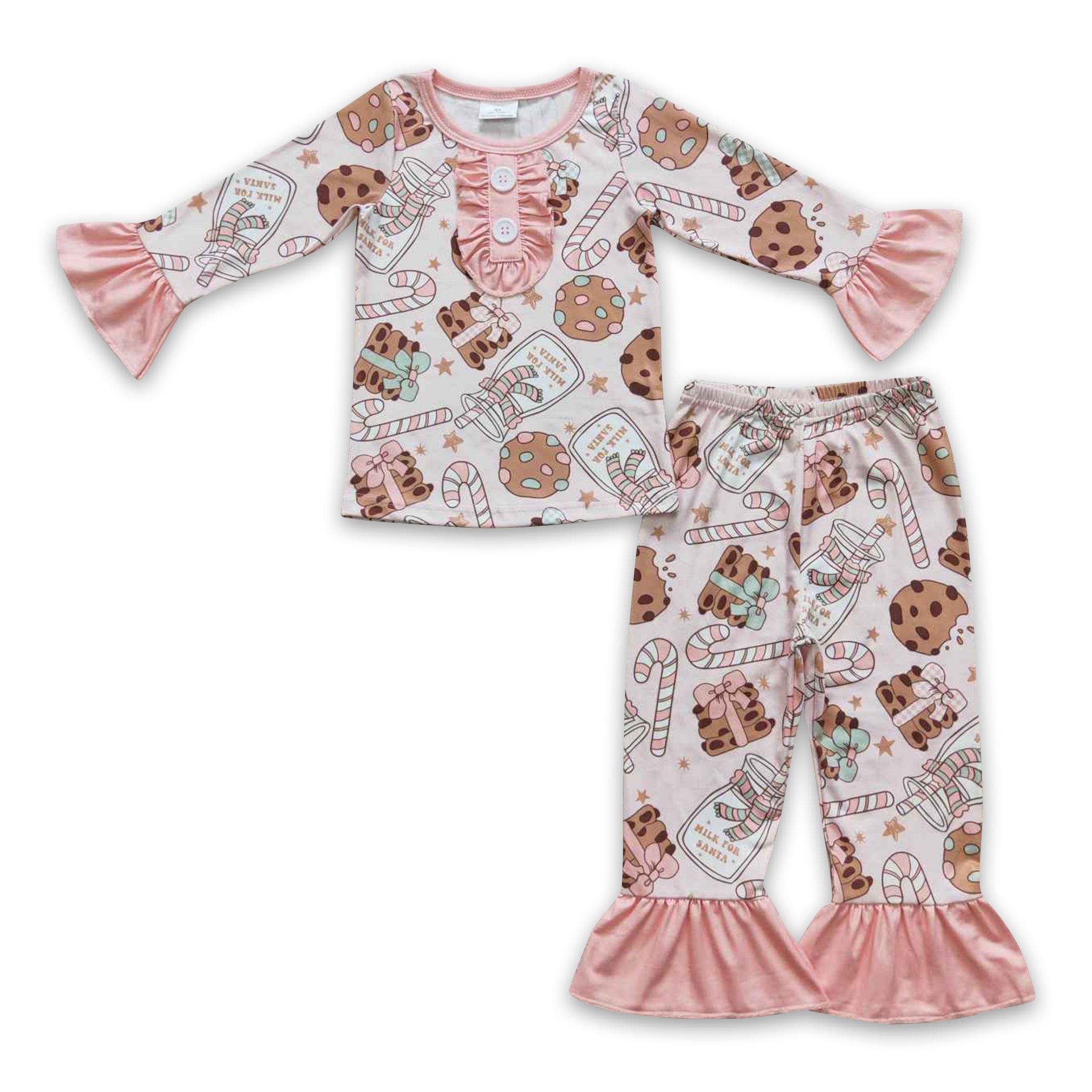 Cookie milk candy cane pink baby girls Christmas pajamas – Yawoo Garments