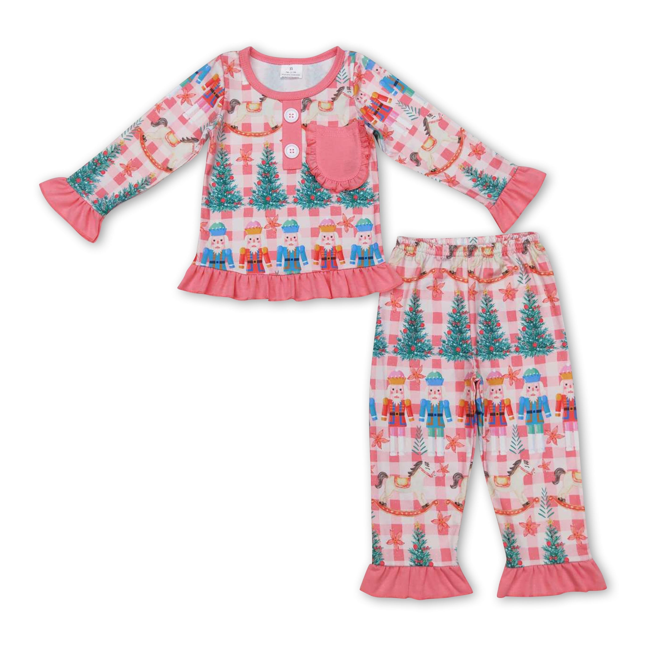 Christmas tree ballet ruffle long sleeves girls pajamas – Yawoo Garments