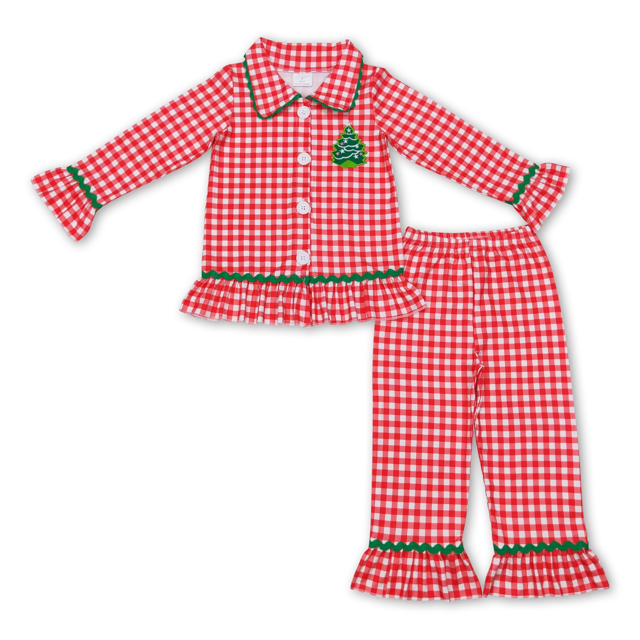 Red plaid Christmas tree kids girls pajamas – Yawoo Garments