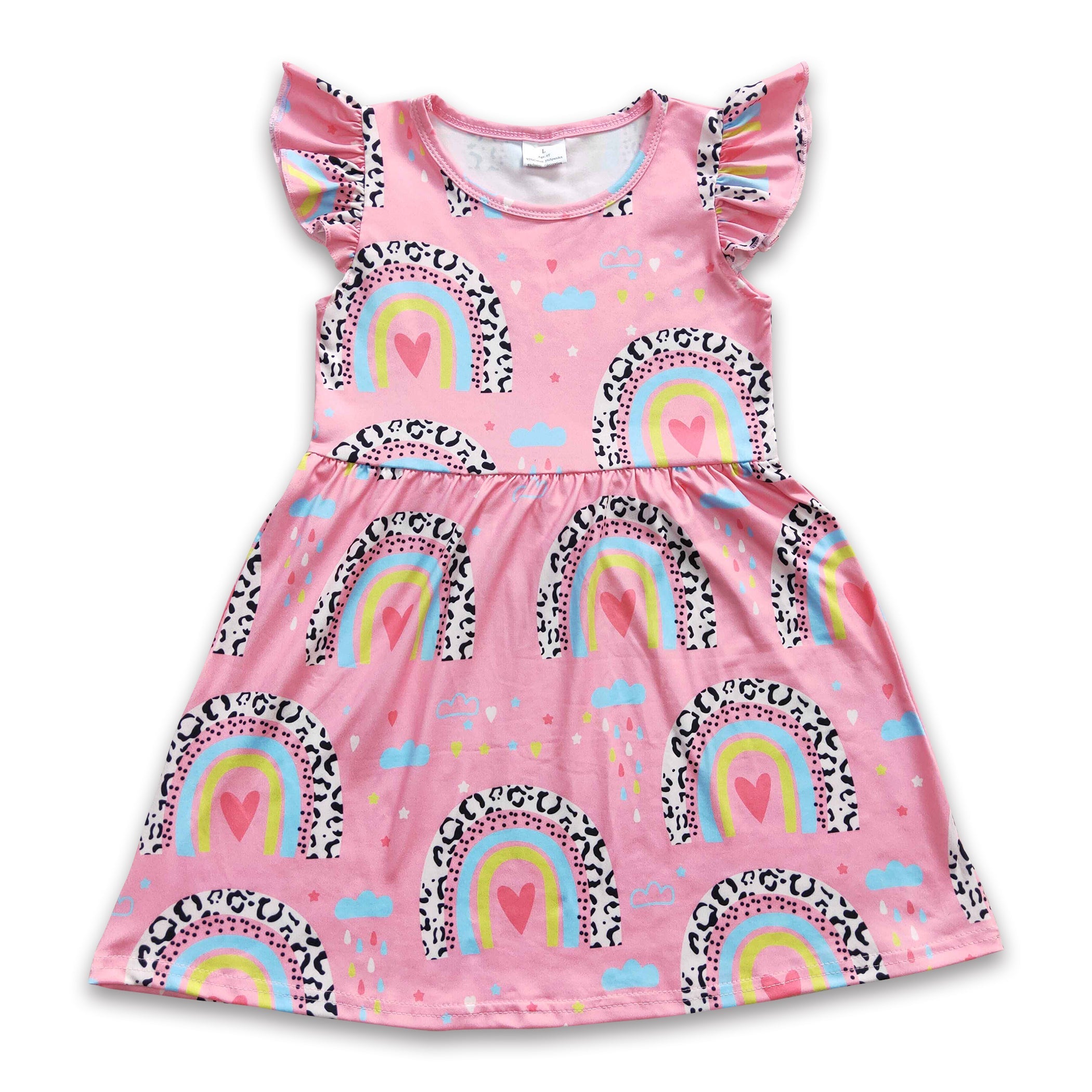 Leoaprd rainbow flutter sleeves baby girls dresses – Yawoo Garments