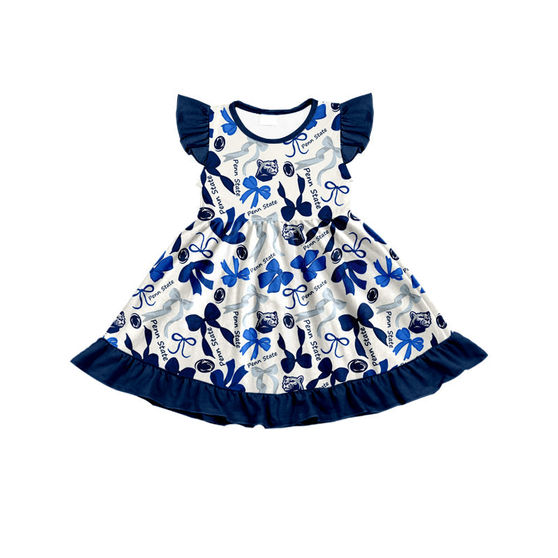 MOQ 3 pcs flutter sleeves blue bows girls team dress – Yawoo Garments