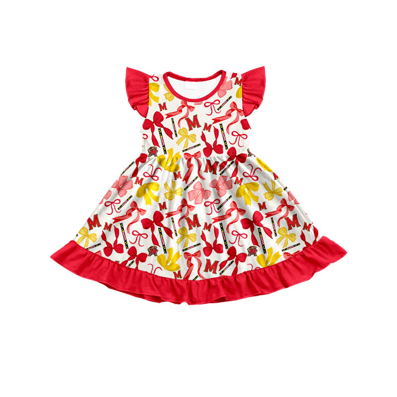 MOQ 3 pcs flutter sleeves M red bows girls team dress – Yawoo Garments