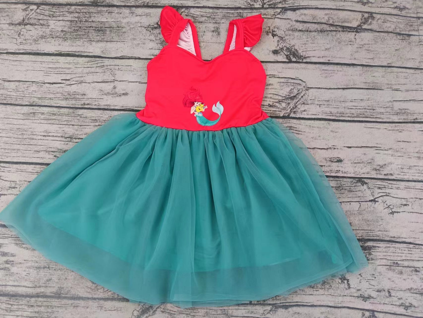 MOQ 5 Flutter sleeves red green fish princess girls tulle dress – Yawoo ...