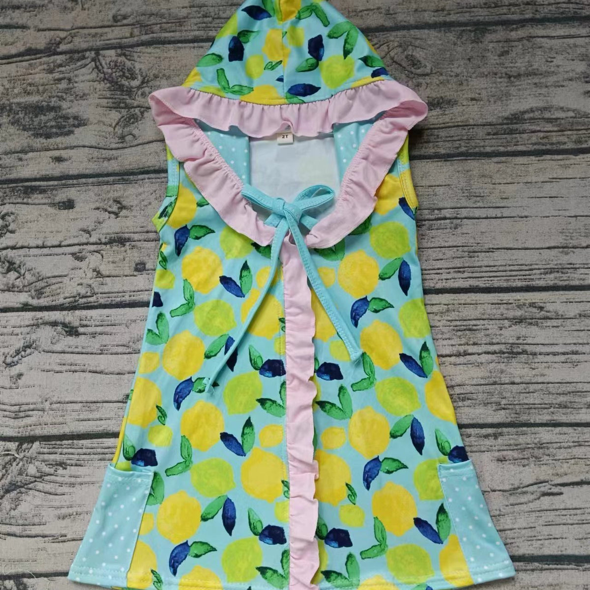 MOQ 3 sleeveless pockets lemon girls hooded swimming coverup – Yawoo ...