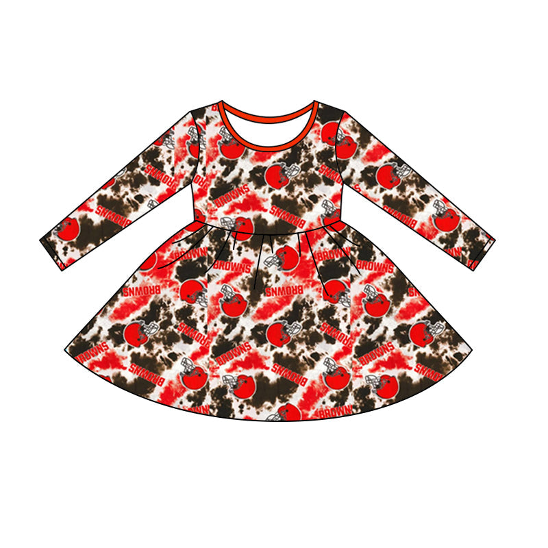 MOQ 3 pcs long sleeves orange tie dye girls team dress – Yawoo Garments