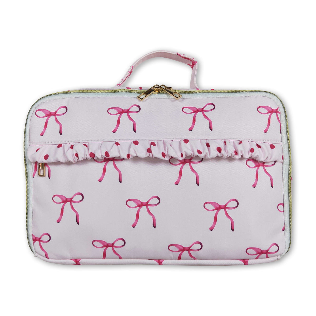 Pink bow polka dots ruffle kids girls lunch box bag – Yawoo Garments