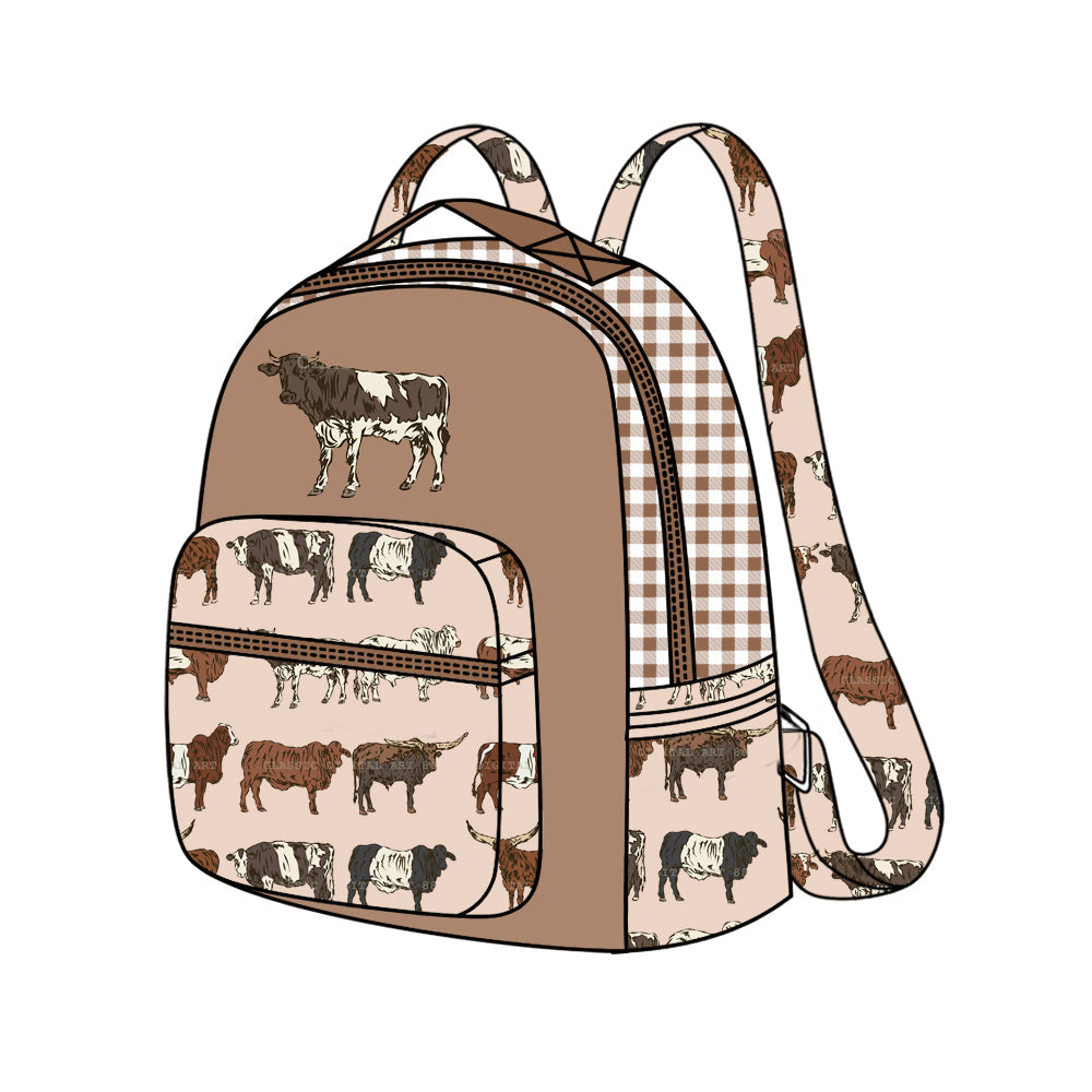 Khaki plaid cows western kids boys backpack – Yawoo Garments