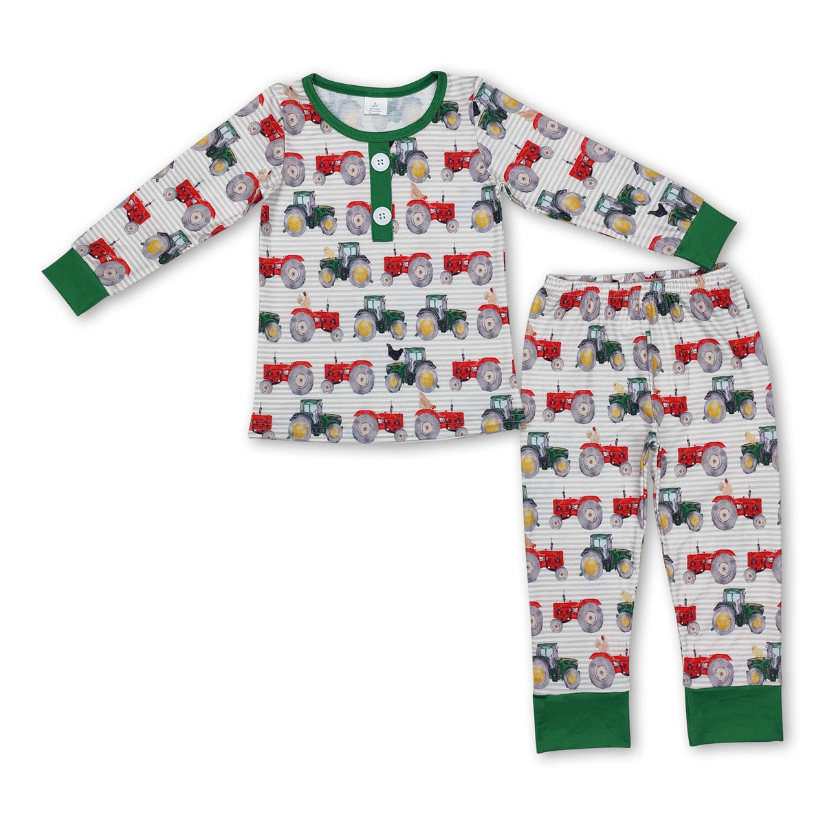 Long sleeves green red tractor kids boys farm pajamas – Yawoo Garments