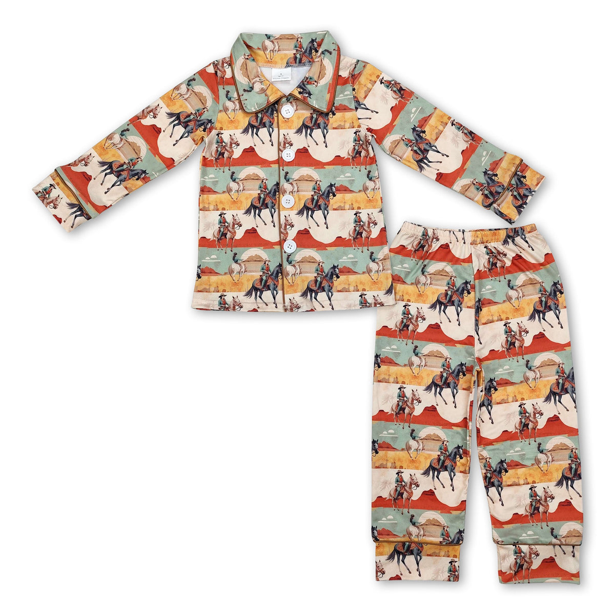 Long sleeves horse rodeo western boys button down pajamas – Yawoo Garments