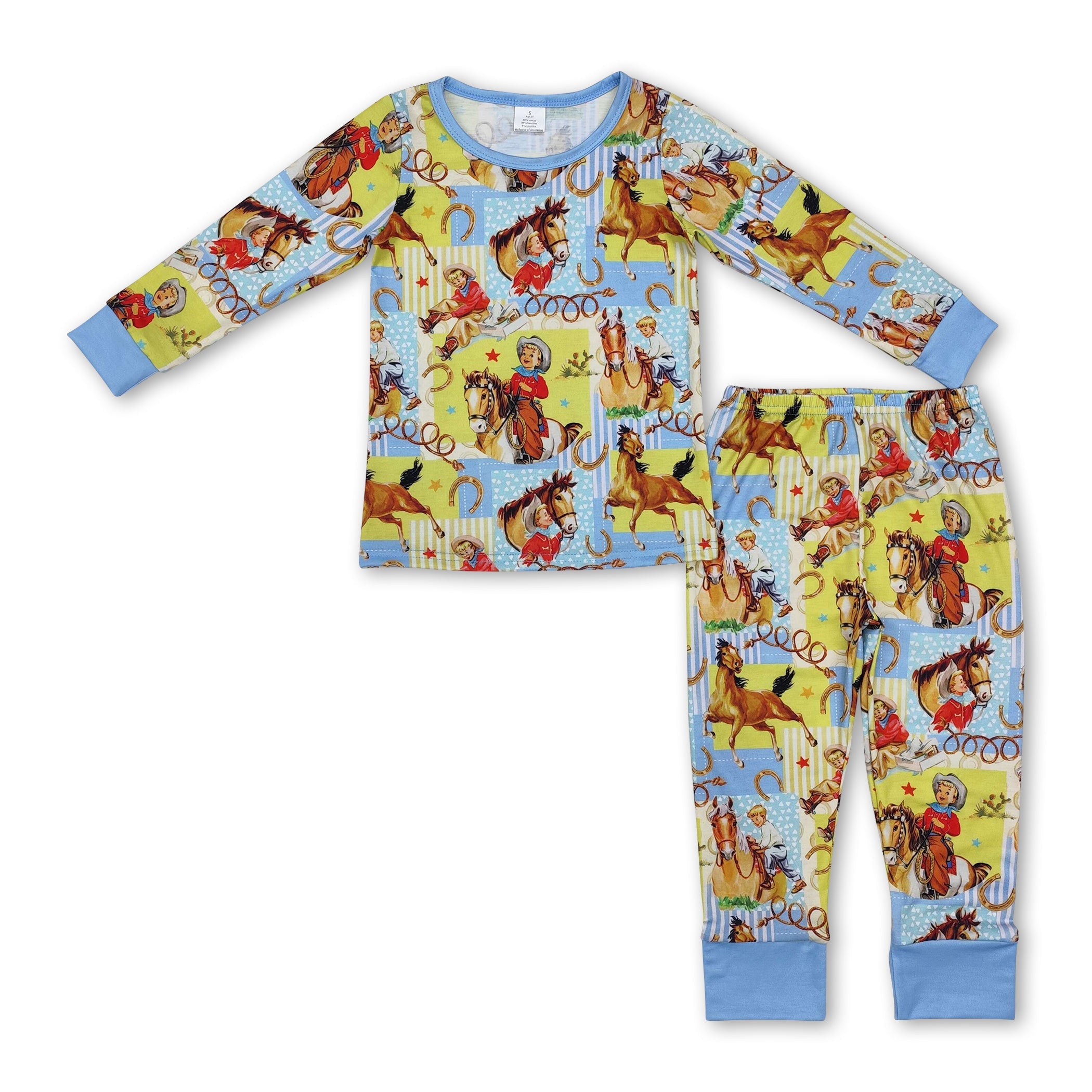 Light blue long sleeves horse rodeo kids pajamas – Yawoo Garments