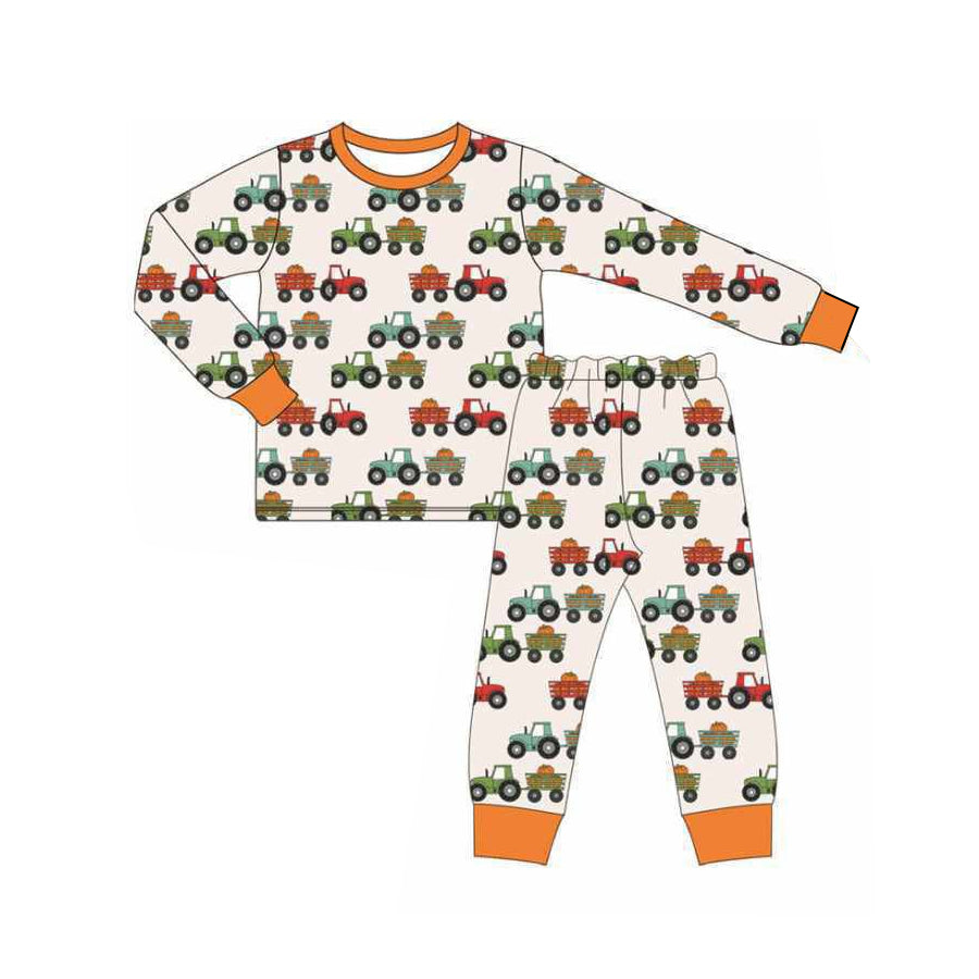 Orange long sleeves pumpkin tractor fall kids boys pajamas – Yawoo Garments
