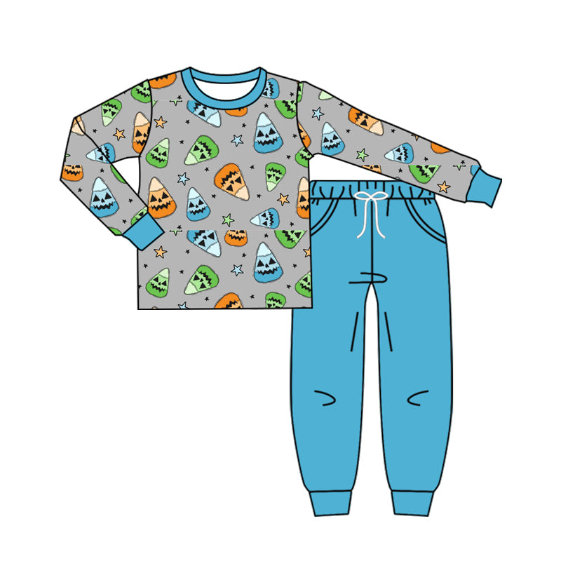 Long sleeves candy corn top blue pants boys Halloween clothes – Yawoo ...