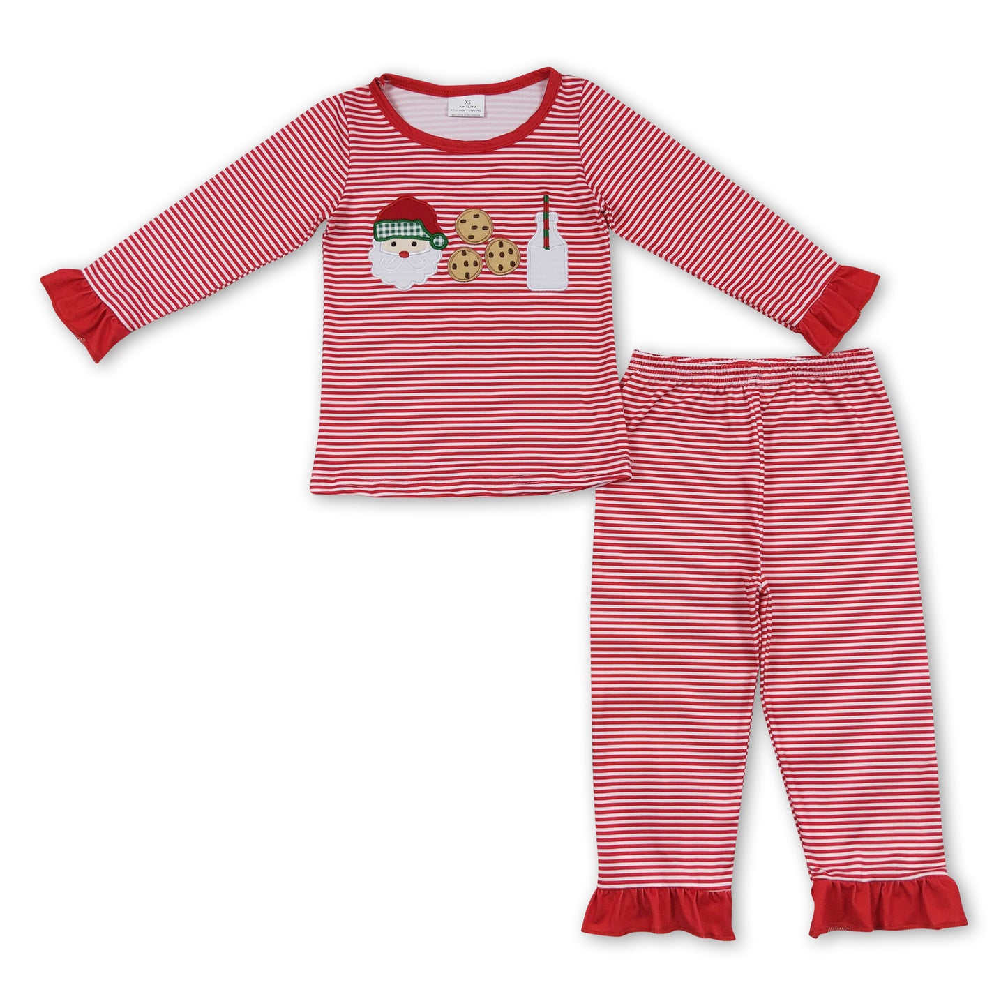 Santa cookie milk red stripe girls Christmas pajamas – Yawoo Garments