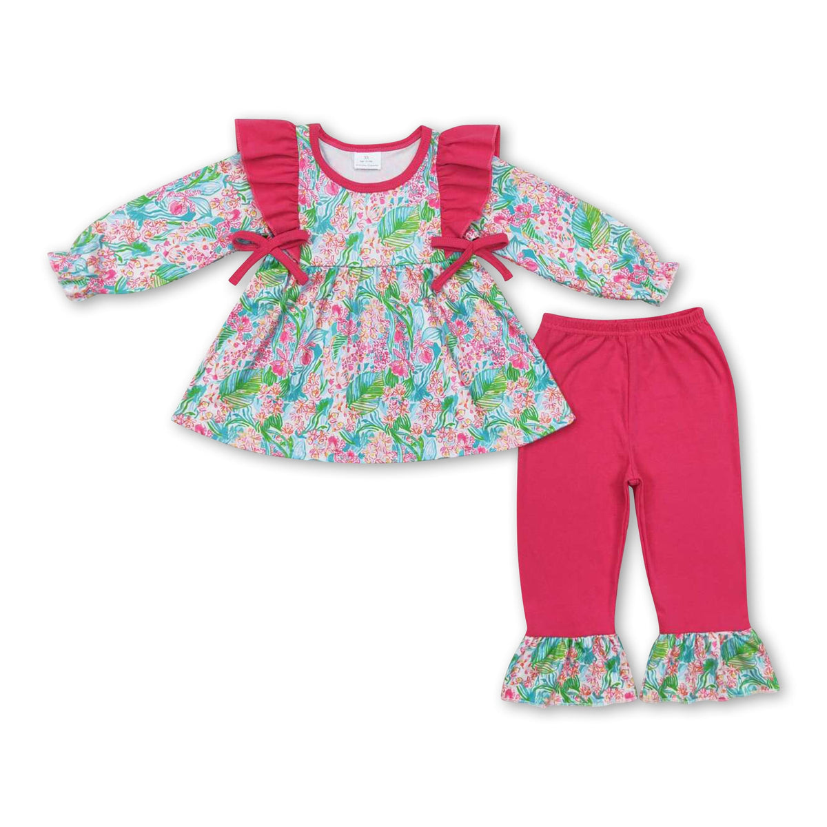 Watercolor floral tunic hot pink ruffle pants girls clothing – Yawoo ...