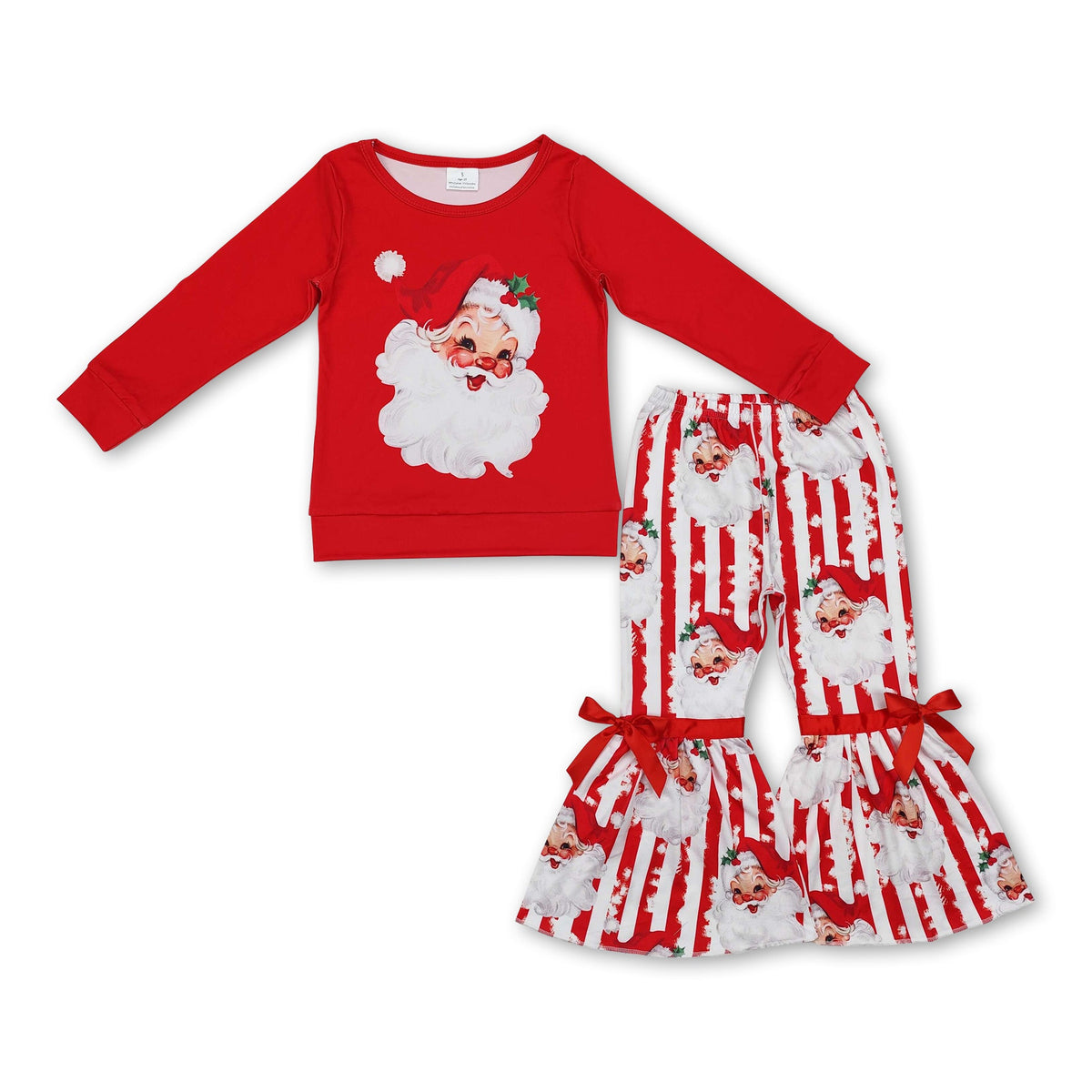 Red santa top stripe bell bottom pants girls Christmas outfits – Yawoo ...