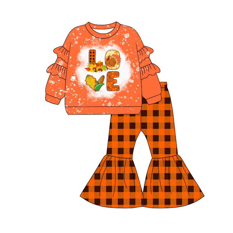 Love turkey corn top plaid pants girls Thanksgiving outfits – Yawoo ...