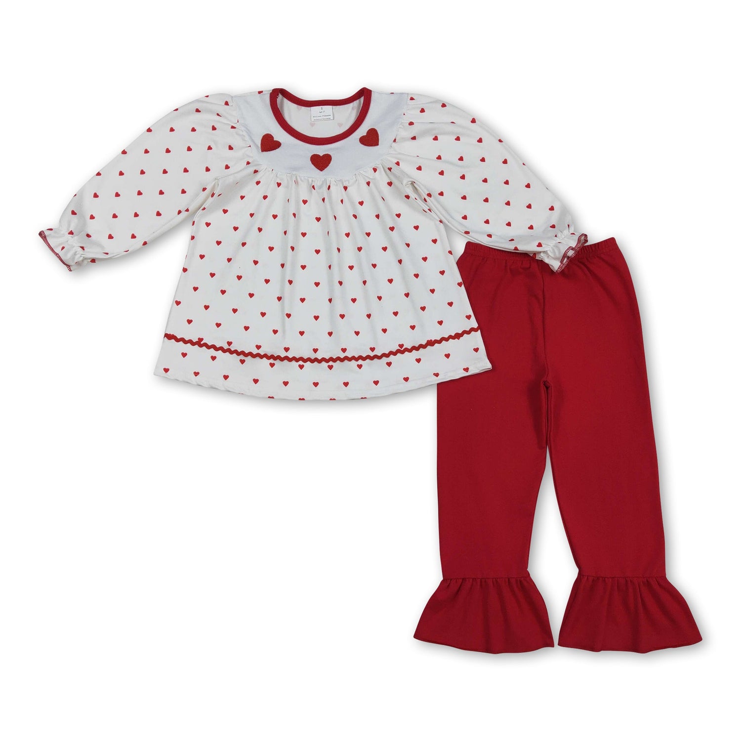 Heart embroidery tunic pants girls Valentine's clothing – Yawoo Garments