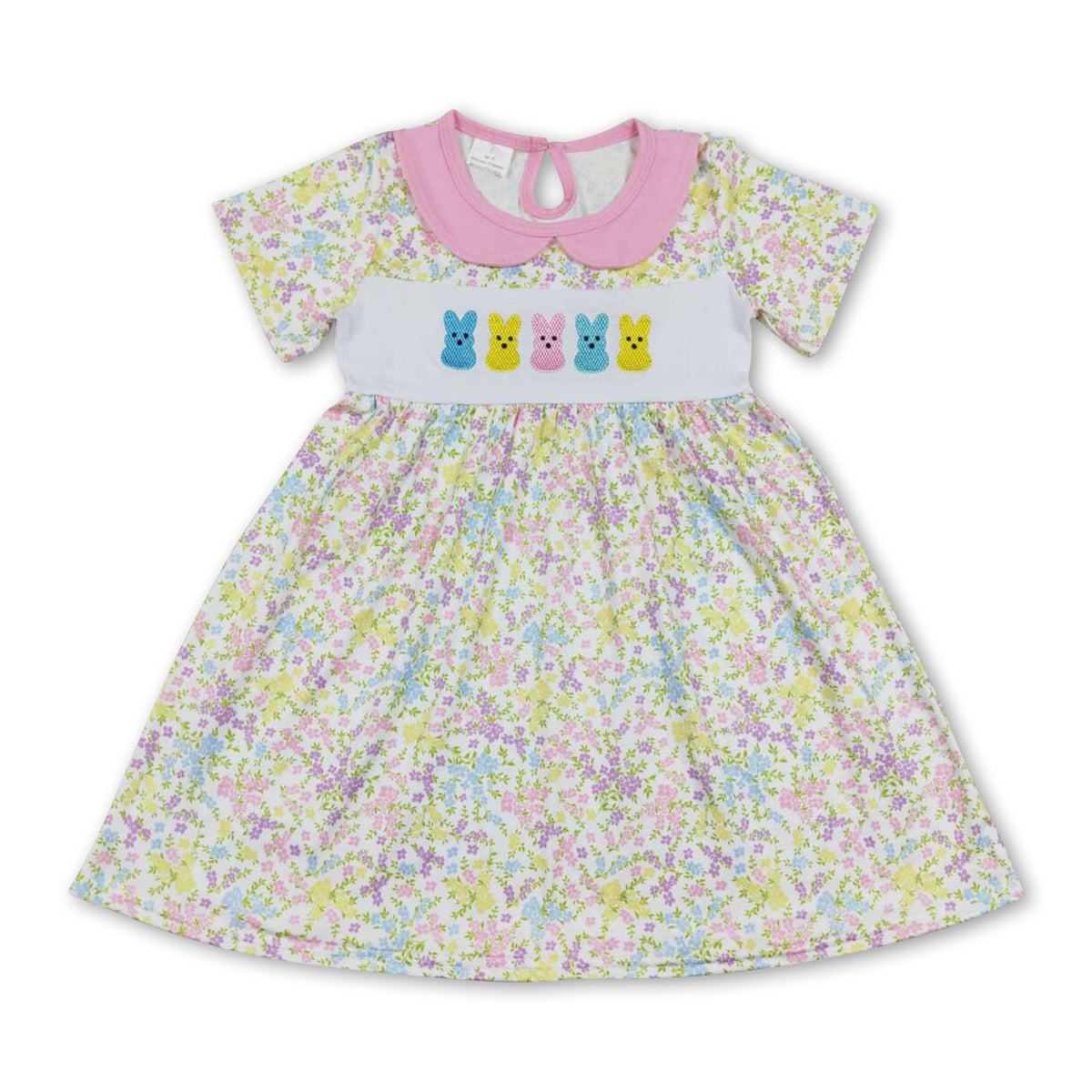 Short sleeves peeps bunny floral girls easter dresses – Yawoo Garments