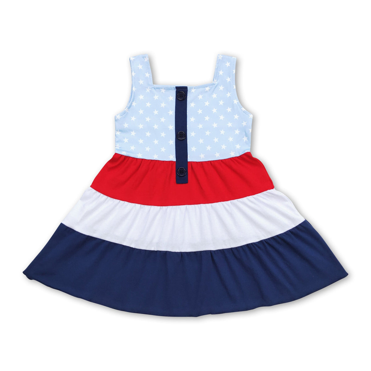 Sleeveless stars red white blue girls 4th of july dress – Yawoo Garments