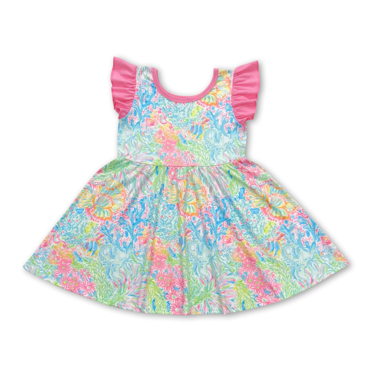 Flutter sleeves watercolor fish seaweed girls summer dress – Yawoo Garment
