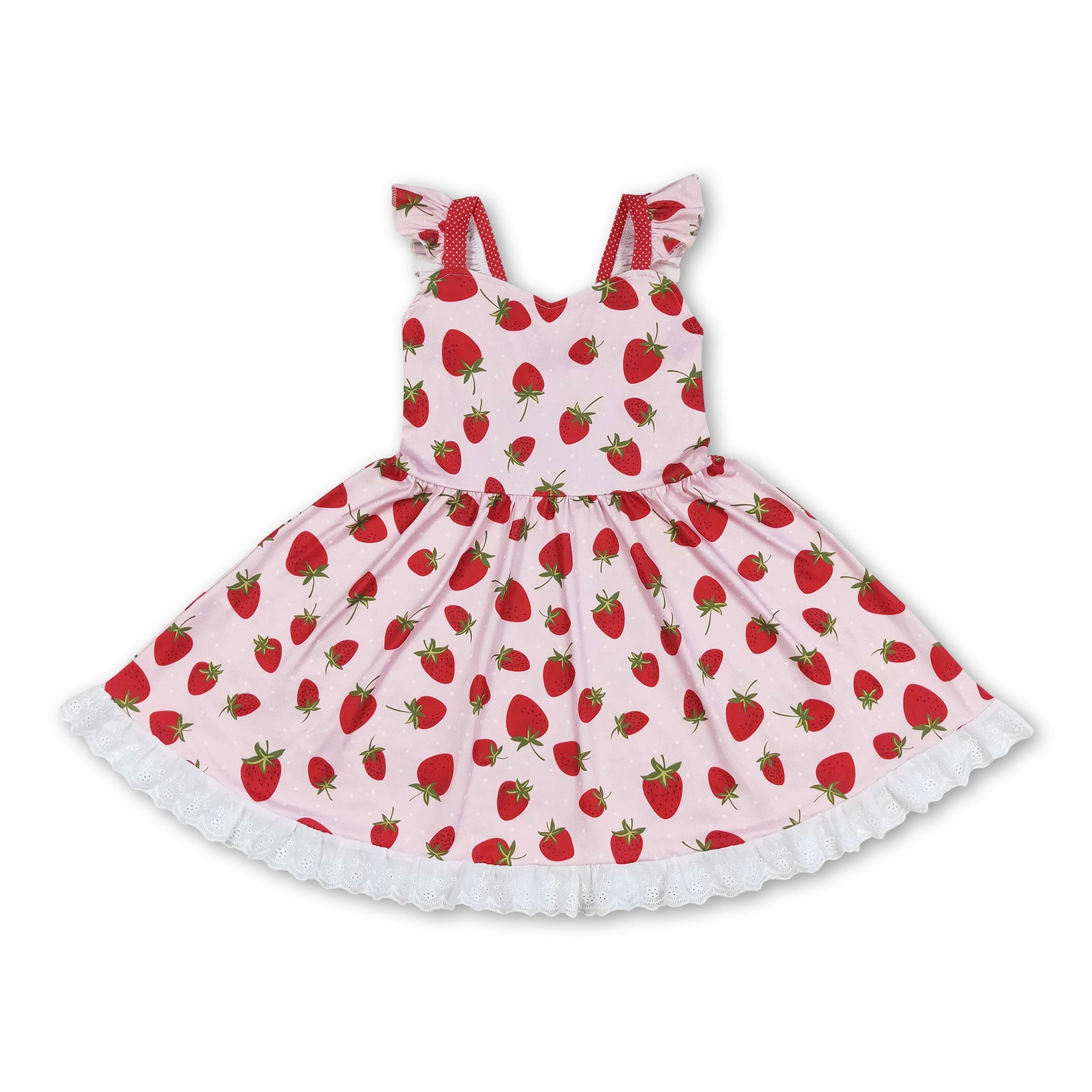 Flutter sleeves strawberry kids girls dresses – Yawoo Garments