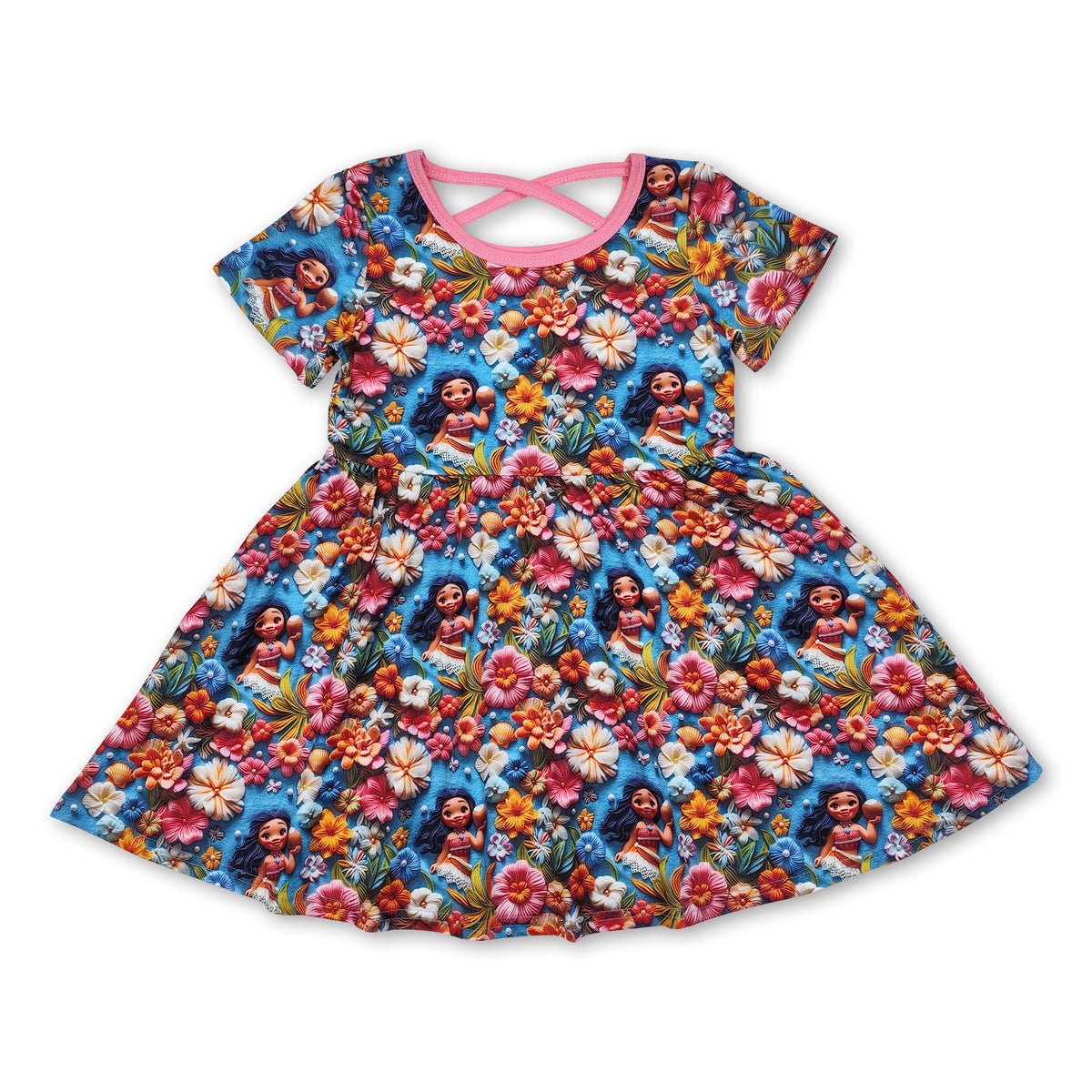 Blue short sleeves floral princess baby girls dresses – Yawoo Garment
