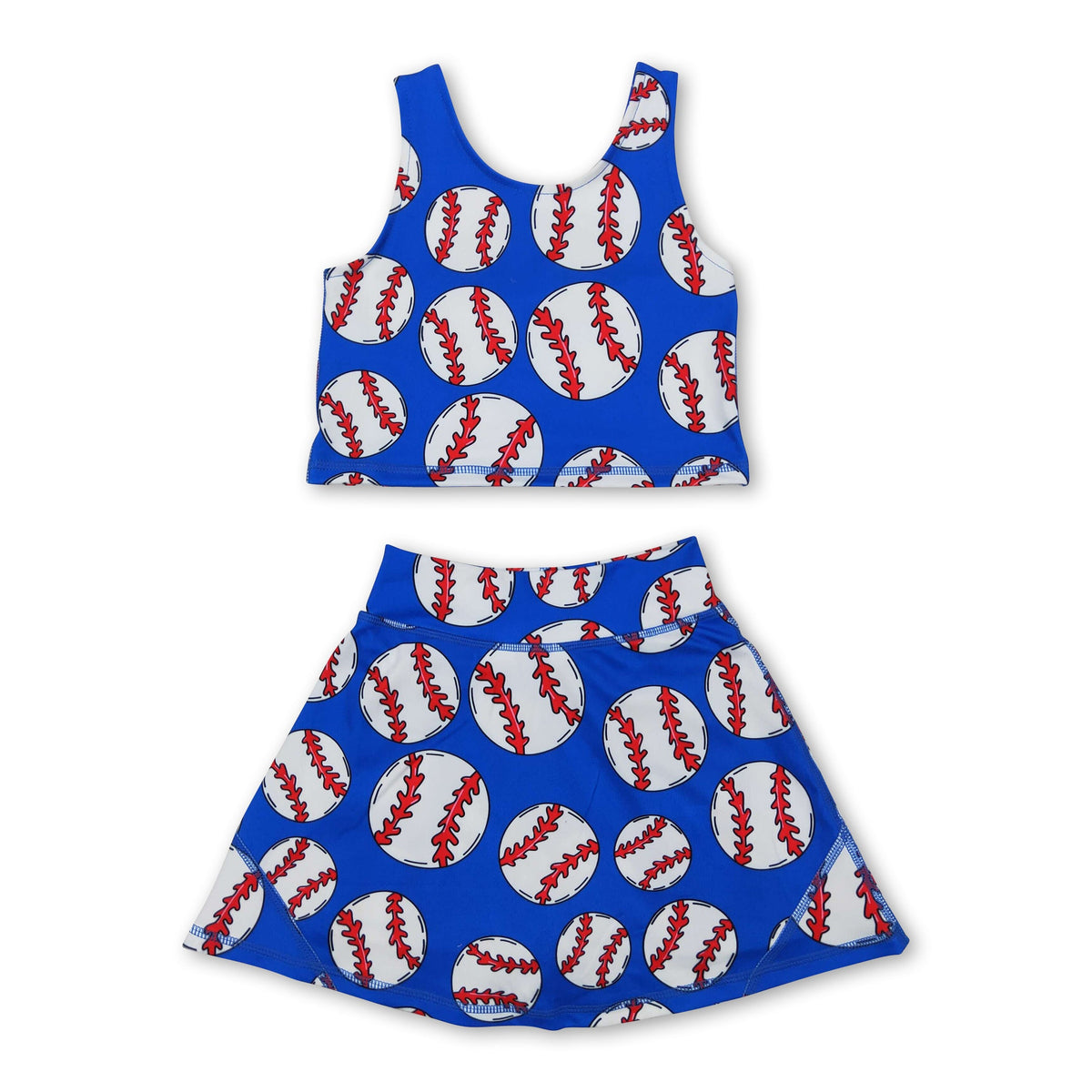 Sleeveless blue baseball top skirt girls activewear clothing set ...