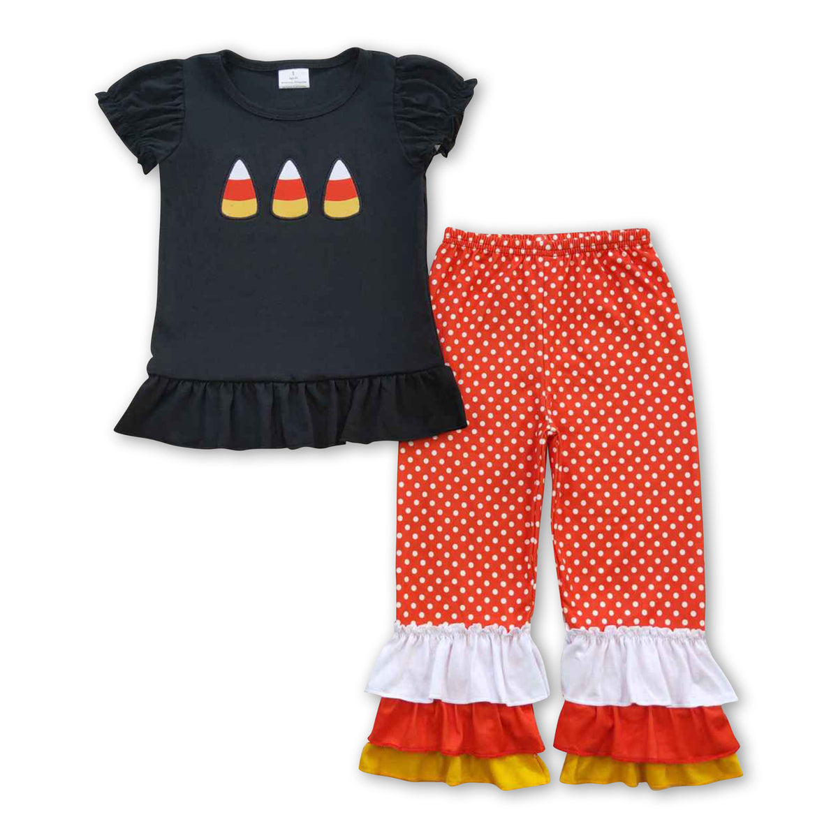 Candy corn black top ruffle pants girls Halloween clothes – Yawoo Garment