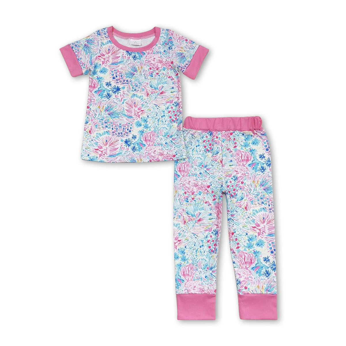 Short sleeves watercolor seaweed girls pajamas – Yawoo Garments