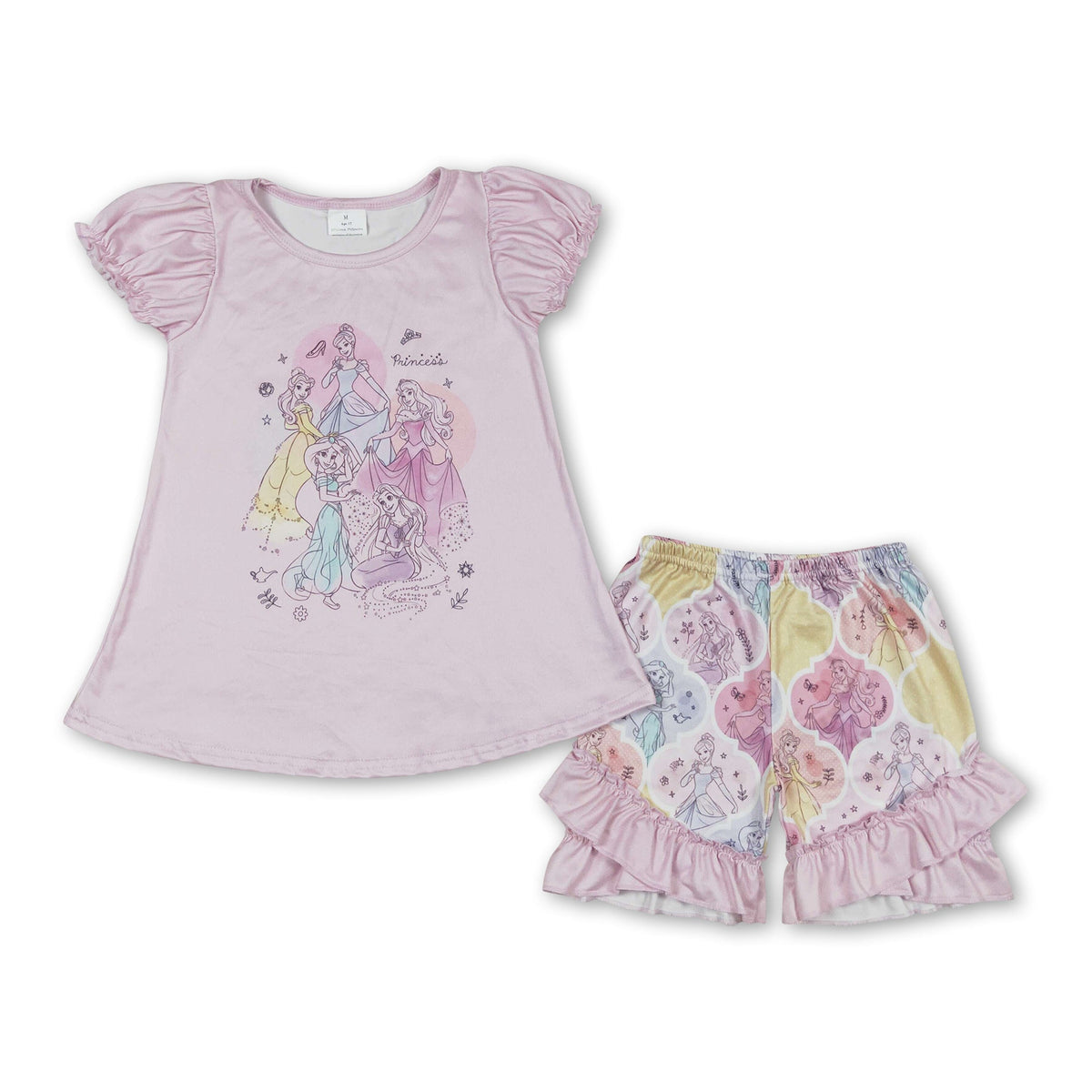 Pink short sleeves princess top shorts girls summer set – Yawoo Garment