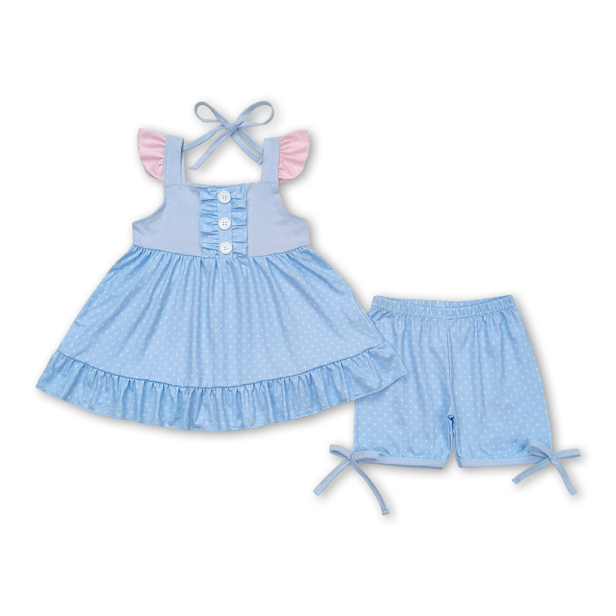 light blue polka dots tunic shorts princess girls summer set – Yawoo ...