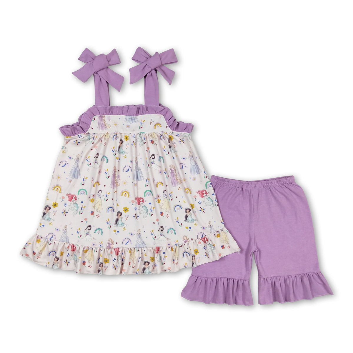 Straps rainbow floral princess tunic shorts girls summer set – Yawoo ...